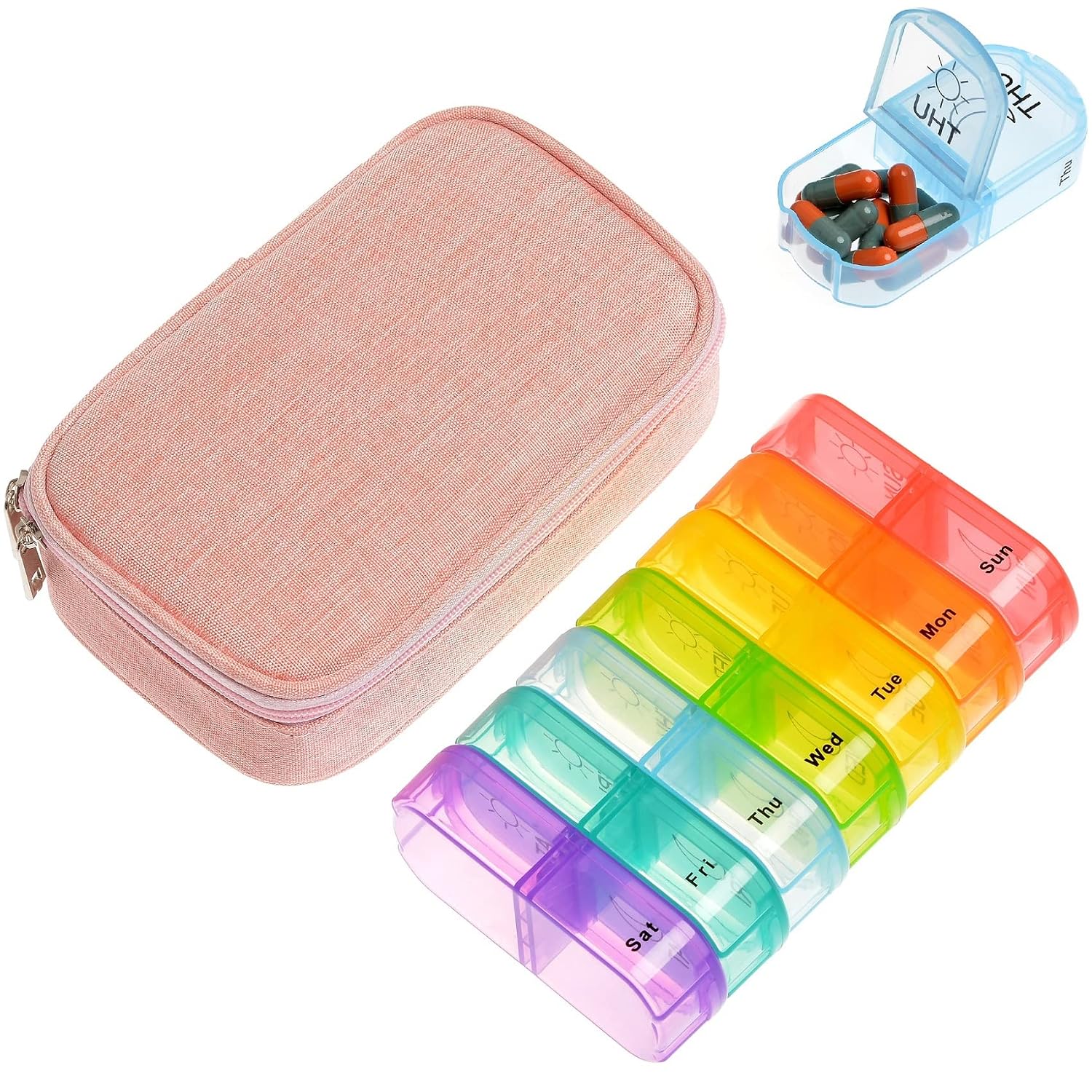 Weekly Pill Organizer Canvas Travel Medicine Box with Zipper Bag 7 Day ...