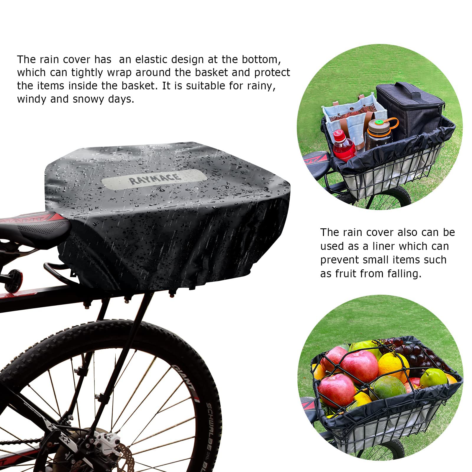 RAYMACE Rear Bike Basket with Waterproof Cover and Cargo Net,Bicycle ...