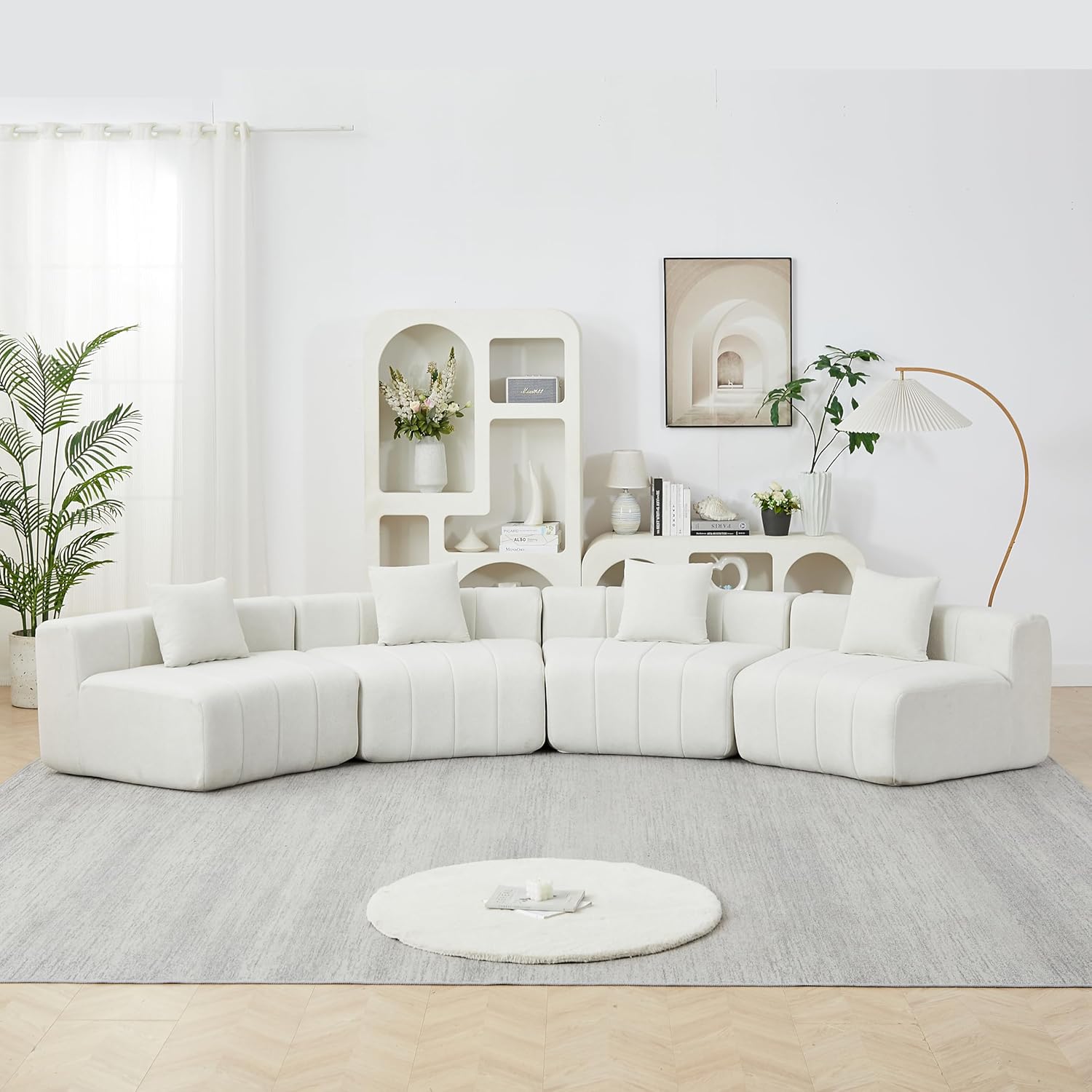 Amazon.com: KEIKI Chenille Curved Sectional Sofa, 4 Seat Symmetrical ...