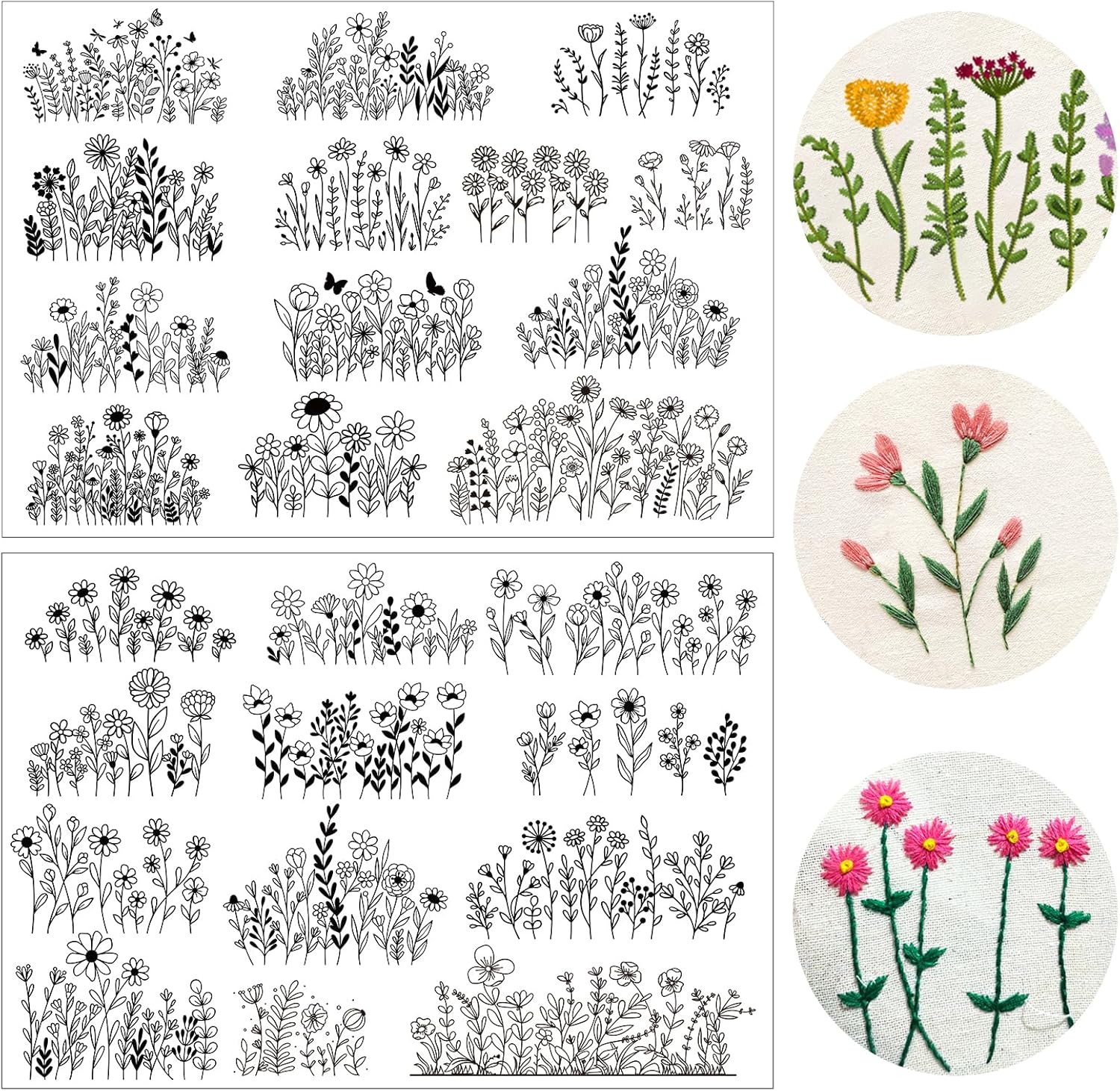 Amazon.com: Flower Water Soluble Embroidery Patterns, 25 Pcs Stick and ...