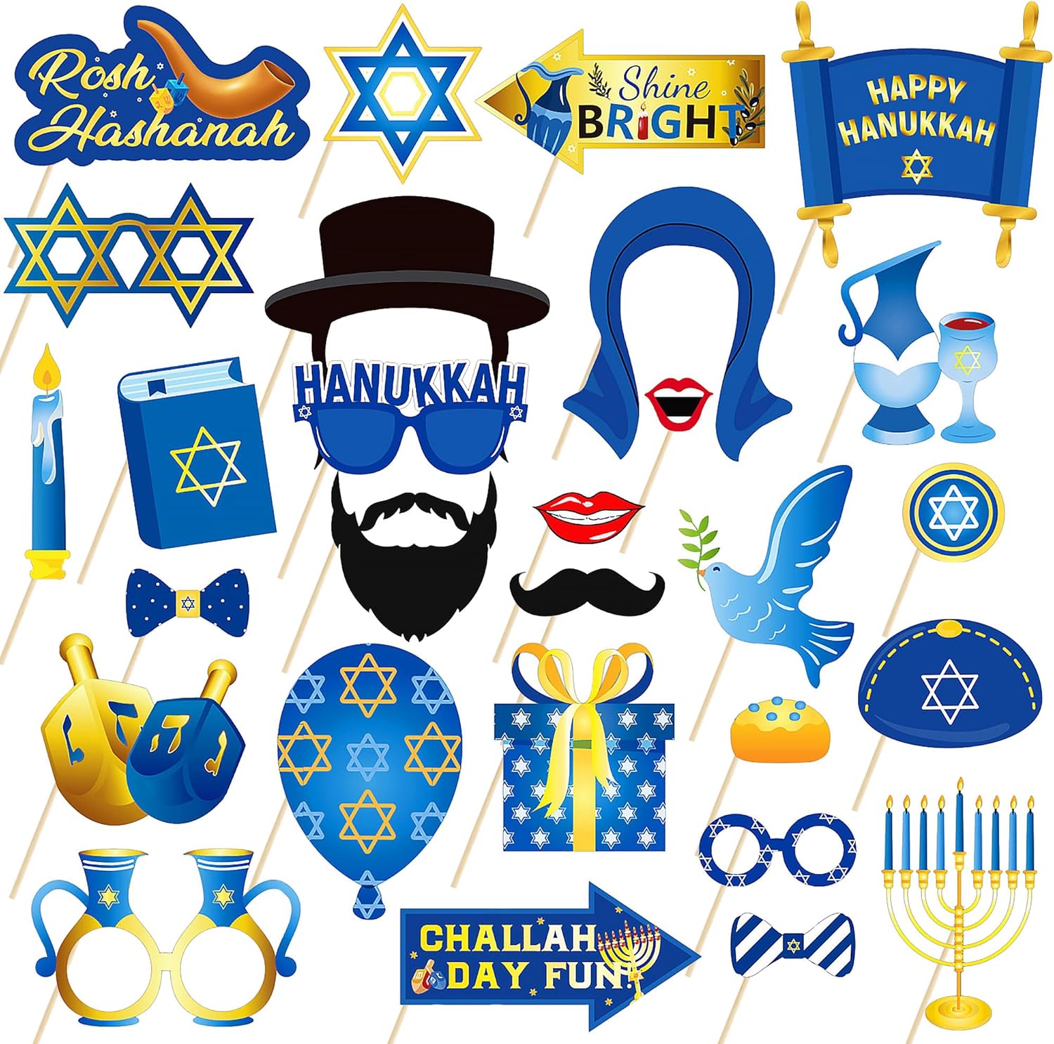 Amazon.com: Lucleag 28Pcs Hanukkah Photo Booth Props, Chanukah Menorah ...