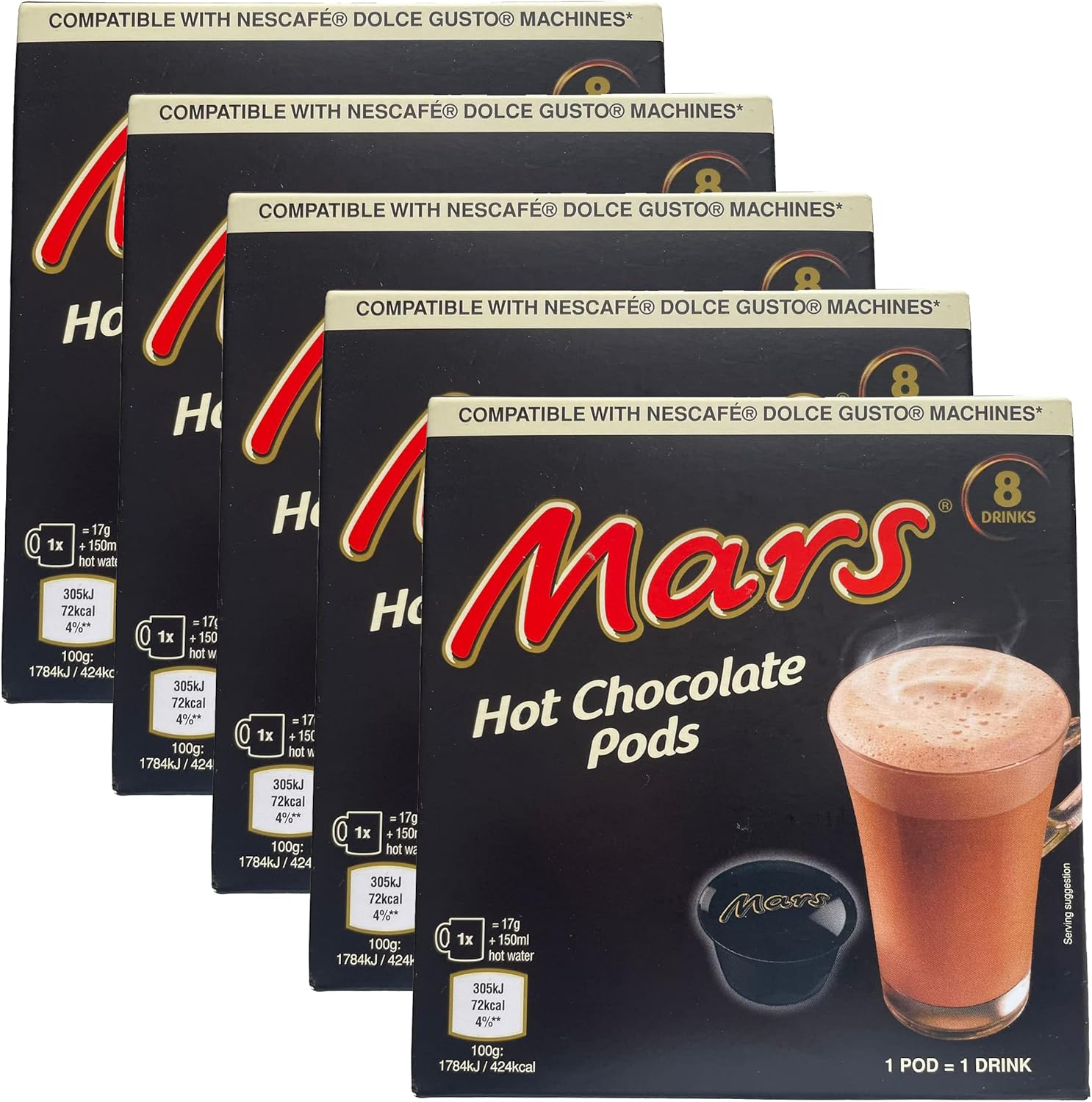 40 Drinks - Mars Hot Chocolate Pods - Dolce Gusto Compatible Pods (8 x ...