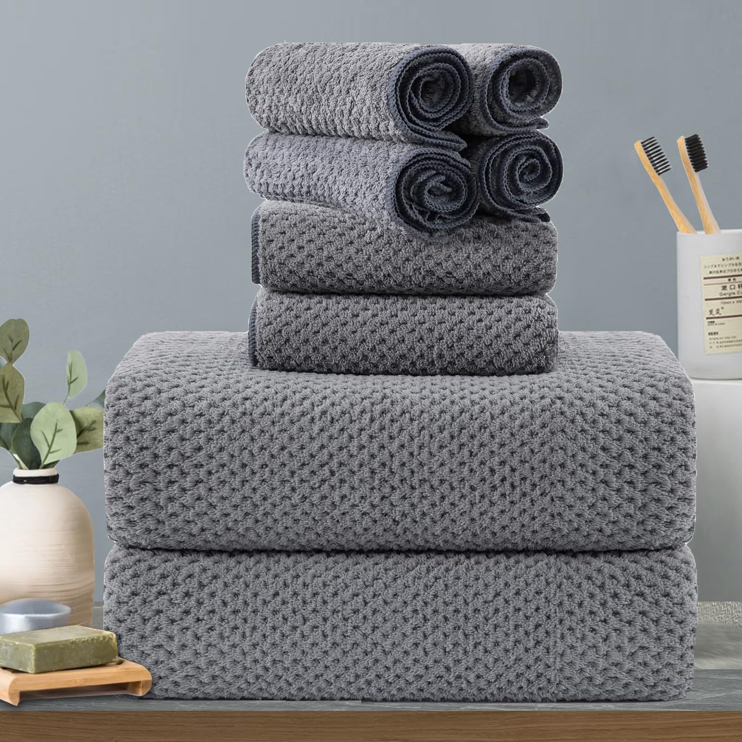 Amazon.com: 8-Piece Gray Bath Towels Set,2 Oversized Large Bath Towels ...