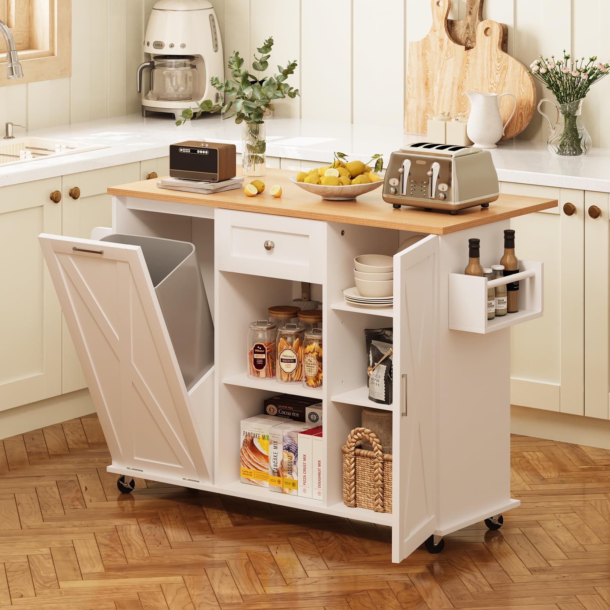 Amazon.com: Coaster Furniture Kitchen Cart with Leaf Trash Compartment ...