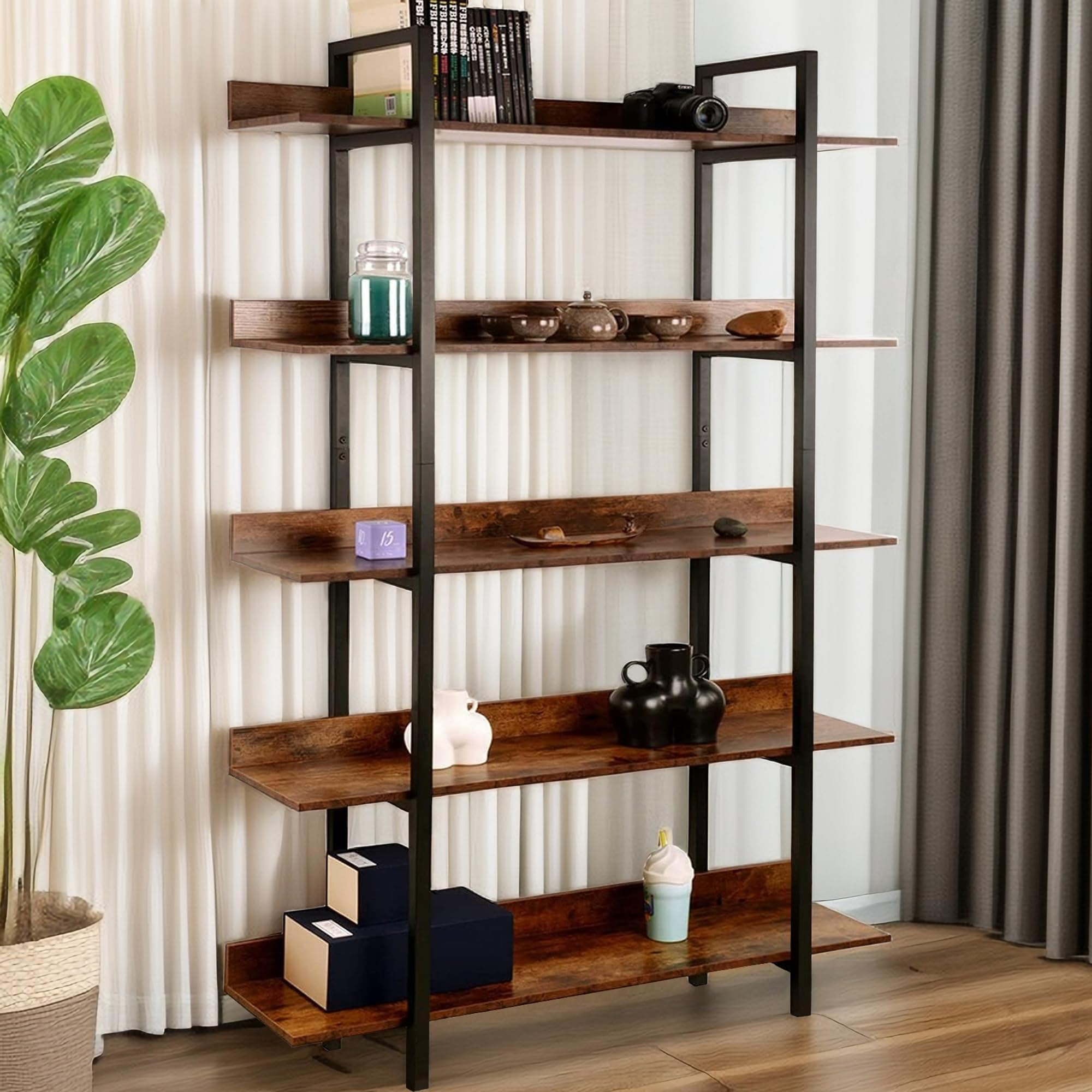 Amazon.com: Vocuer 5 Tier Tall Bookcase - Wide Bookshelf for Bedroom ...