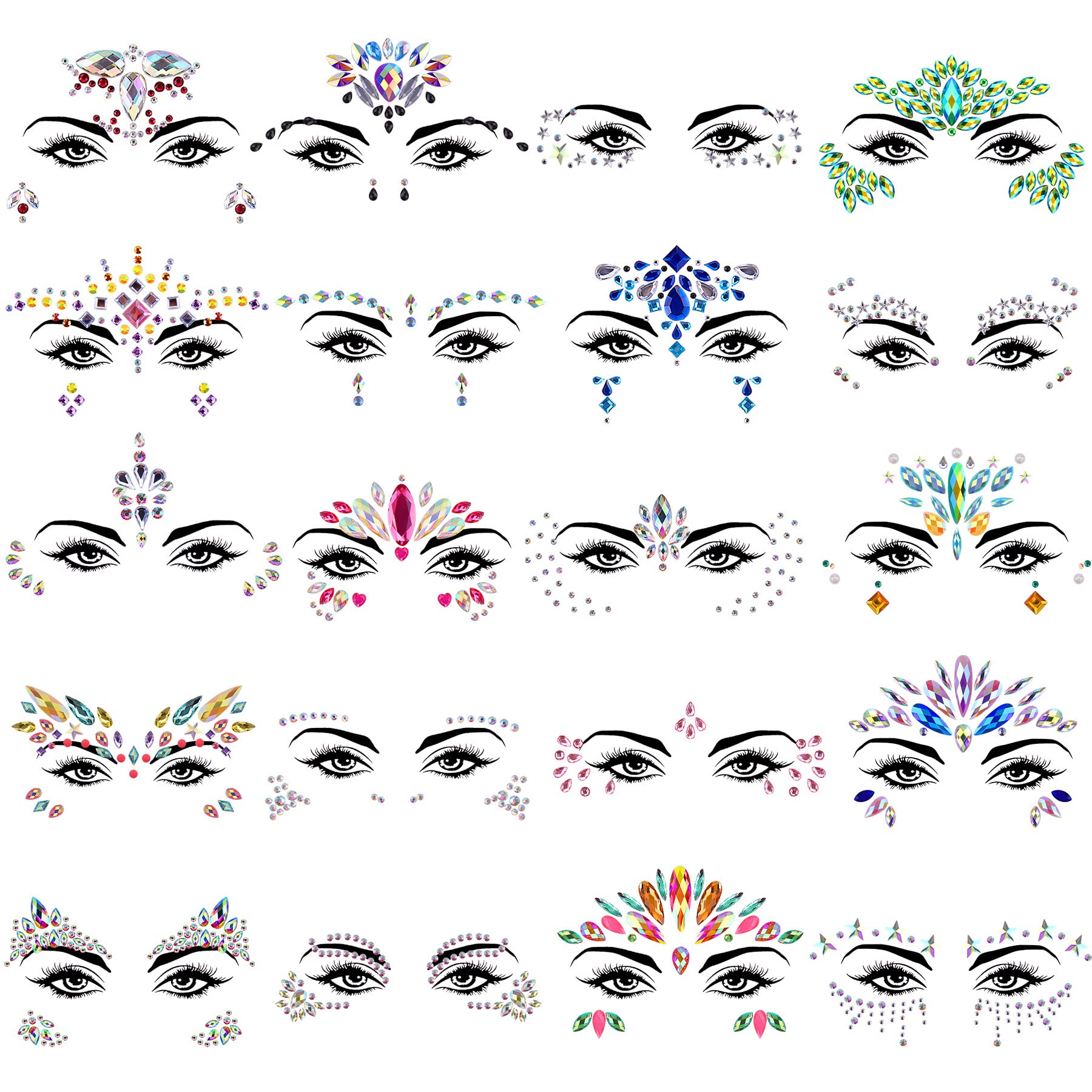 Amazon.com: SIQUK 20 Sets Face Jewels Stick on Face Gems Rave Face ...