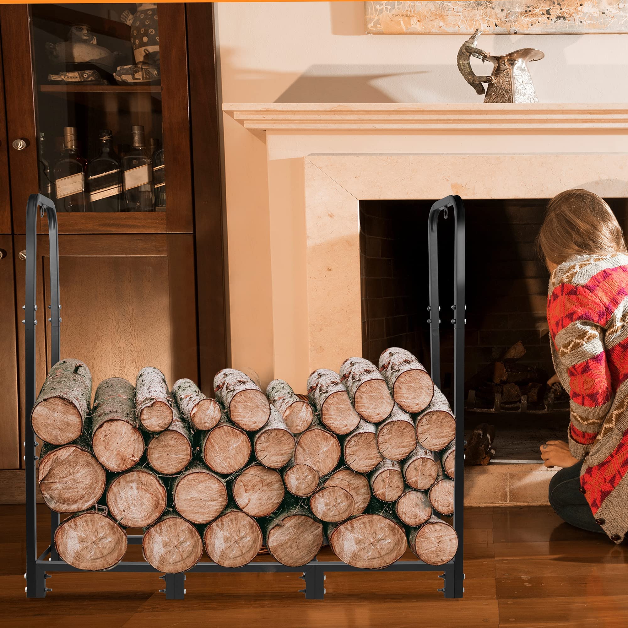 CONNOO 4ft Firewood Rack Stand Heavy Duty Firewood Log Rack Holder ...