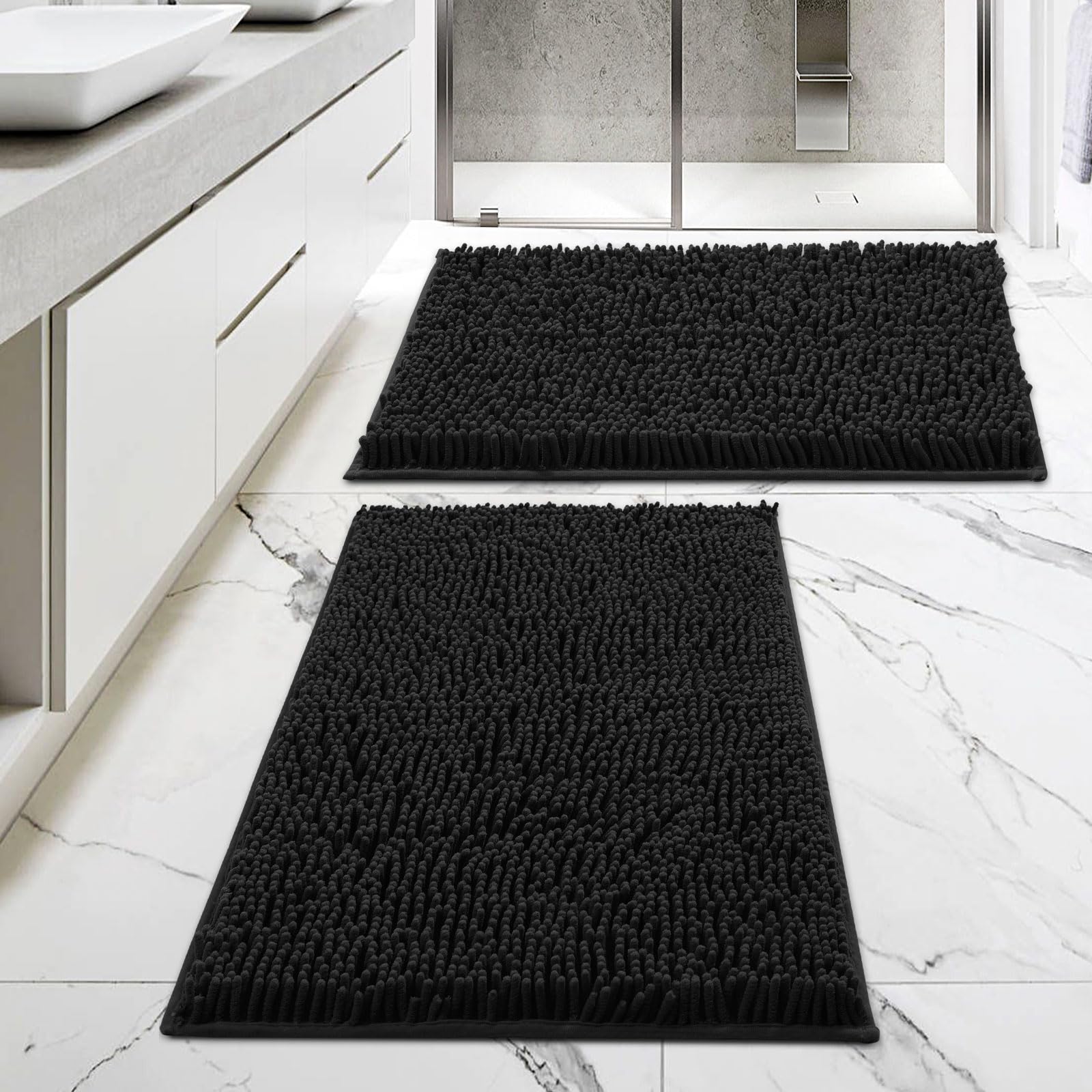 Amazon.com: MitoVilla Black Bathroom Rugs Set - 2 Piece 20" x 32 ...