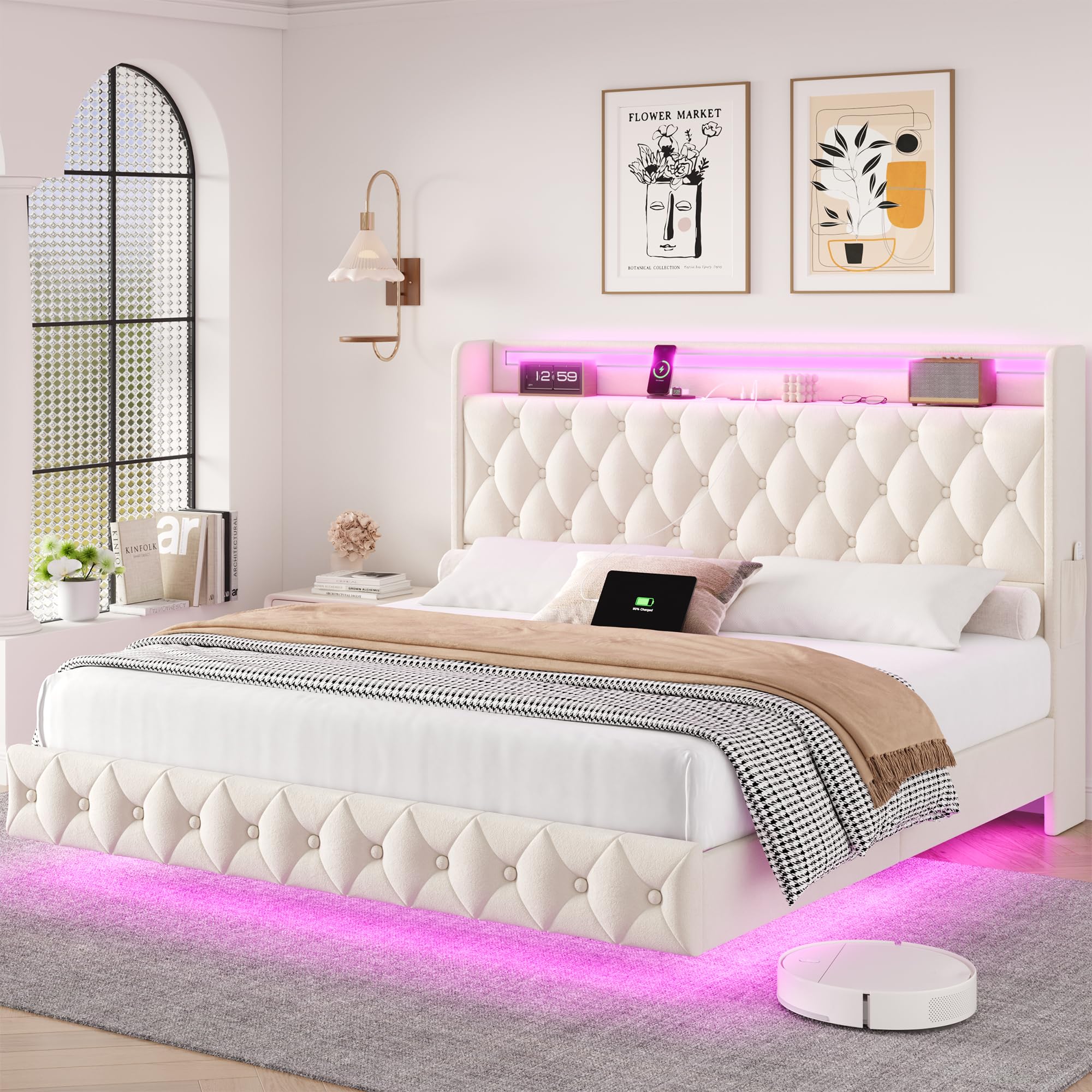 Amazon.com: Keyluv Floating Bed Frame Queen Size Platform with LED ...