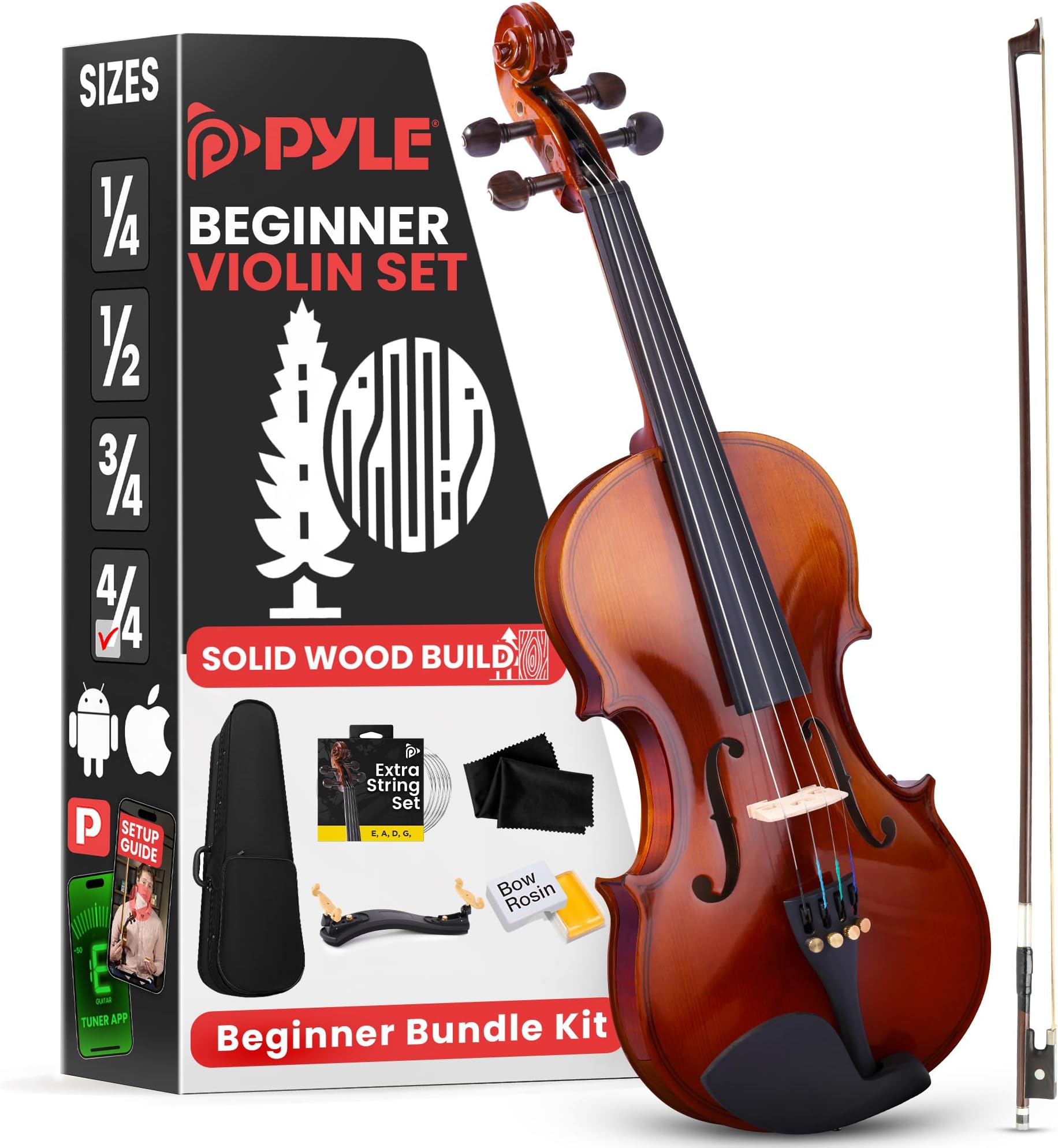 Premium Solid Wood Violin Set Full Size 4/4 Acoustic Fiddle Set ...
