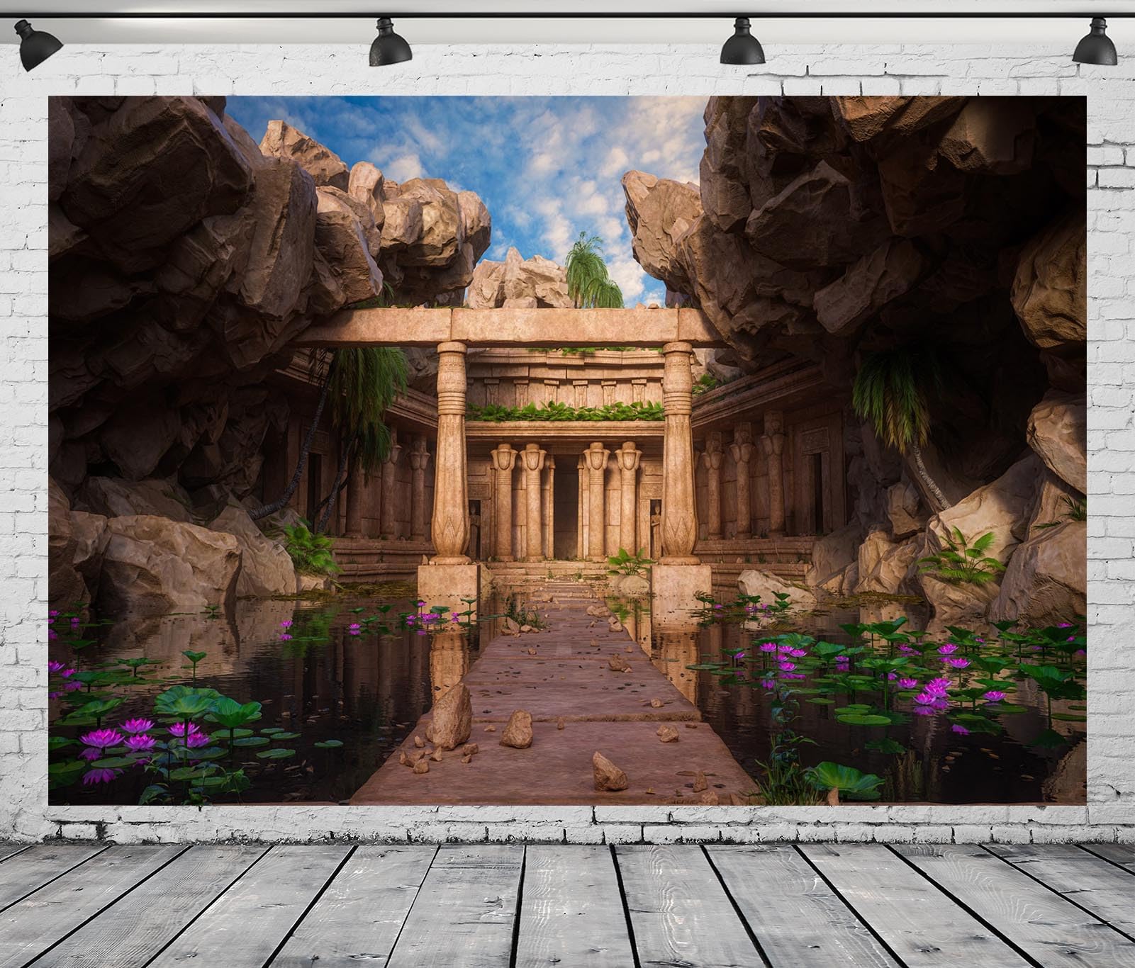 Fantasy Temple Wallpaper Fantasy Scene Stone Temple Floating Lake Blue