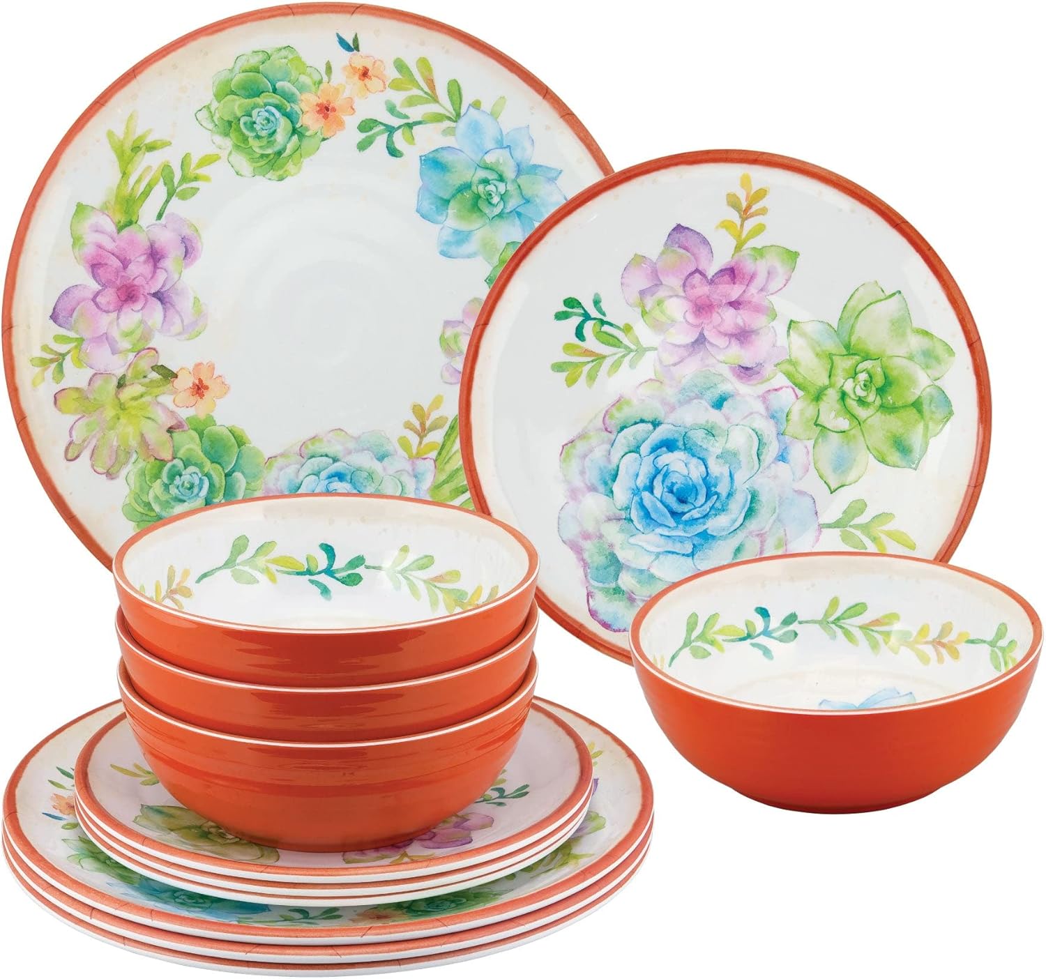 Amazon.com | UPware 12 Piece Sweet Succulents Melamine Dinnerware Sets ...