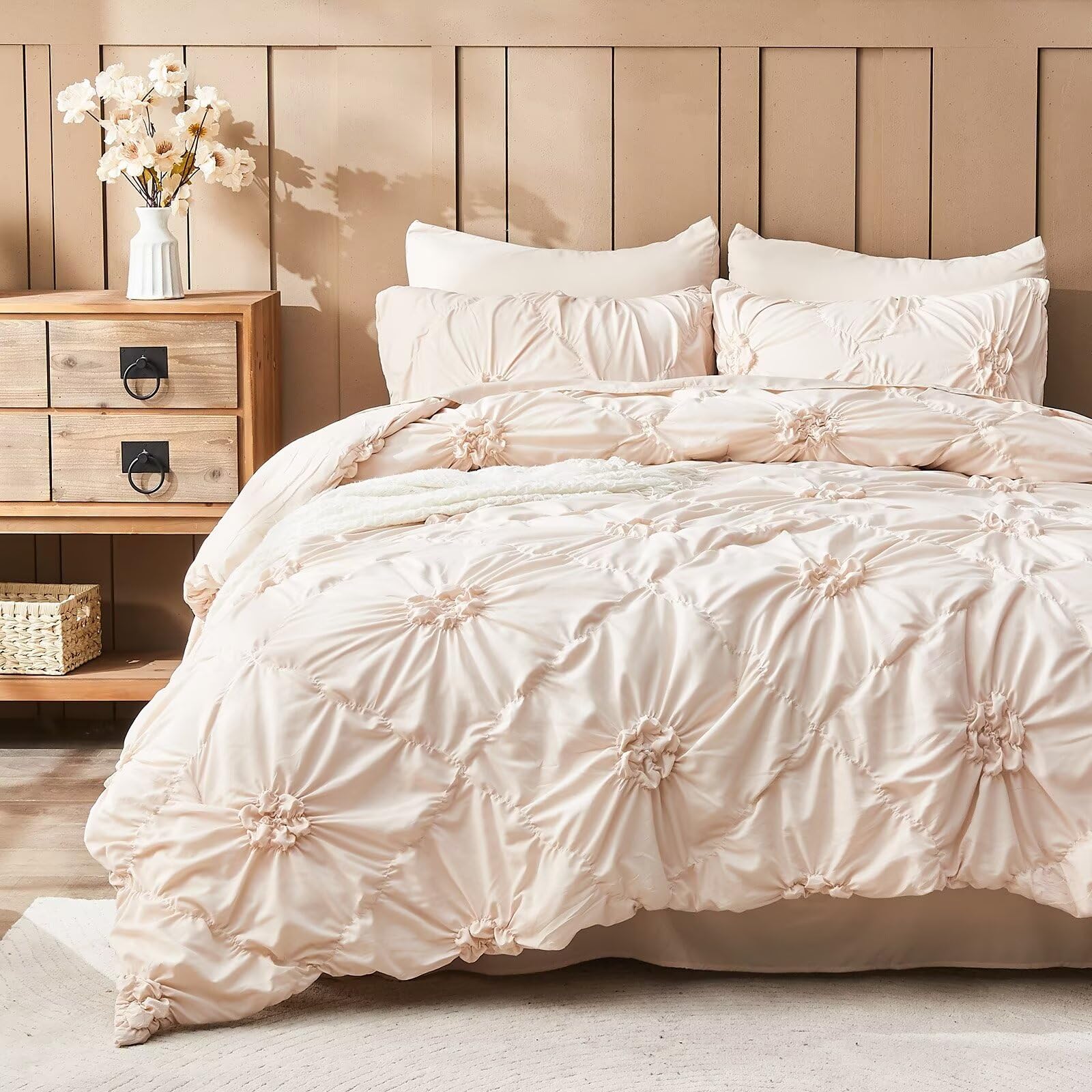 Amazon.com: Jameswish Beige Comforter Set King Size Bed in A Bag 7 ...