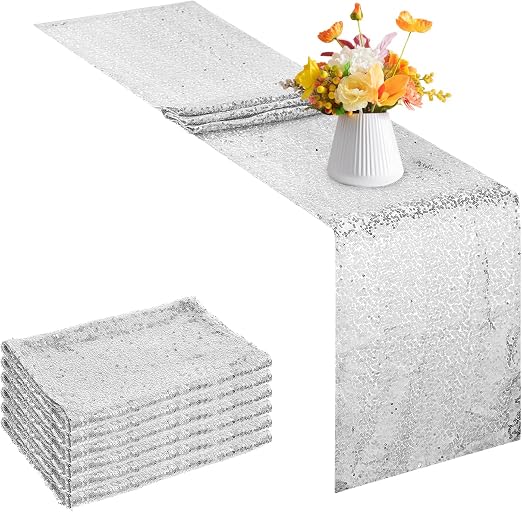 Amazon.com: 6 Pack 12" x 108" Sequin Table Runner, Silver Glitter Table ...