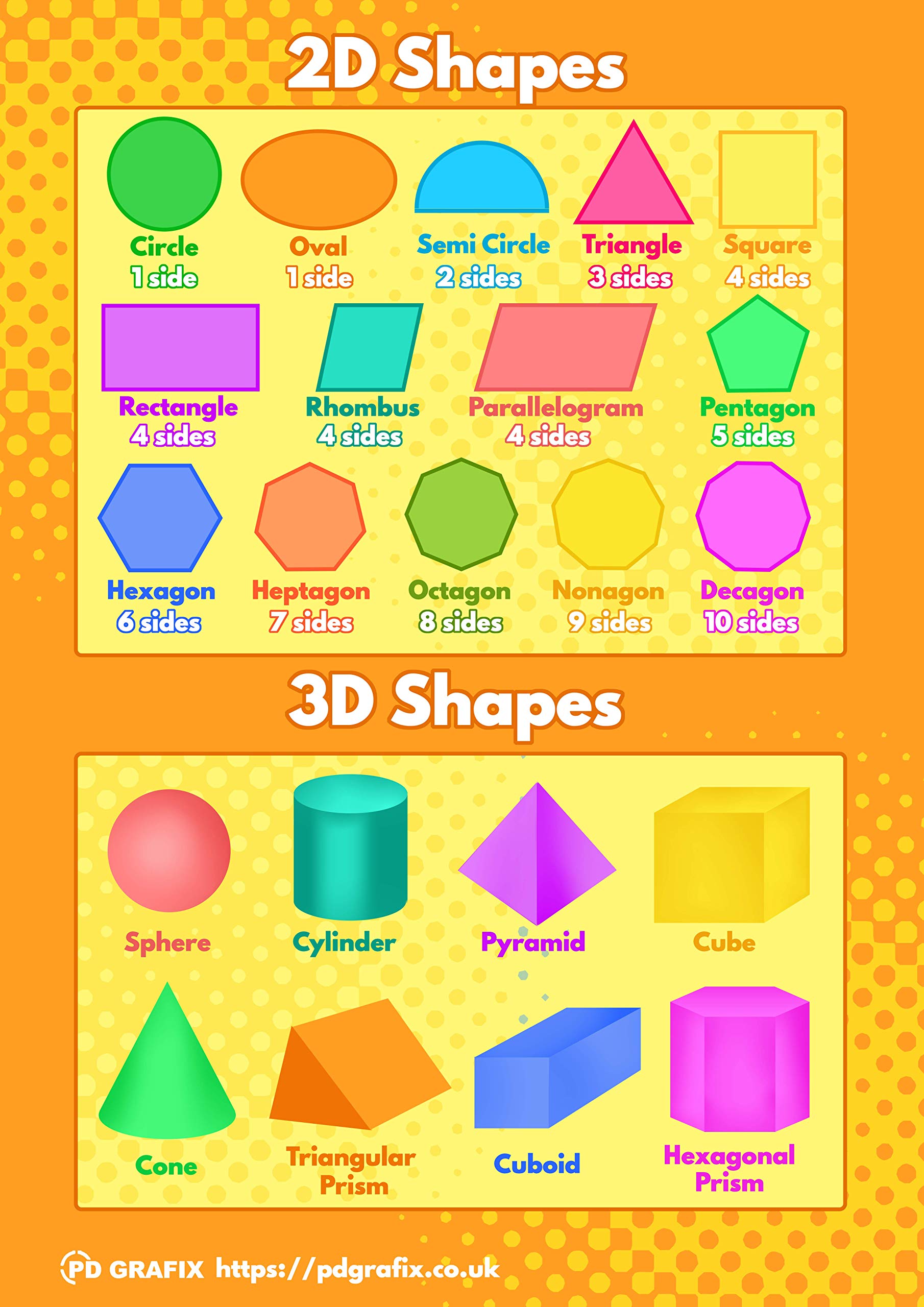 2d 3d Shapes Children Kids Educational Poster Chart A4