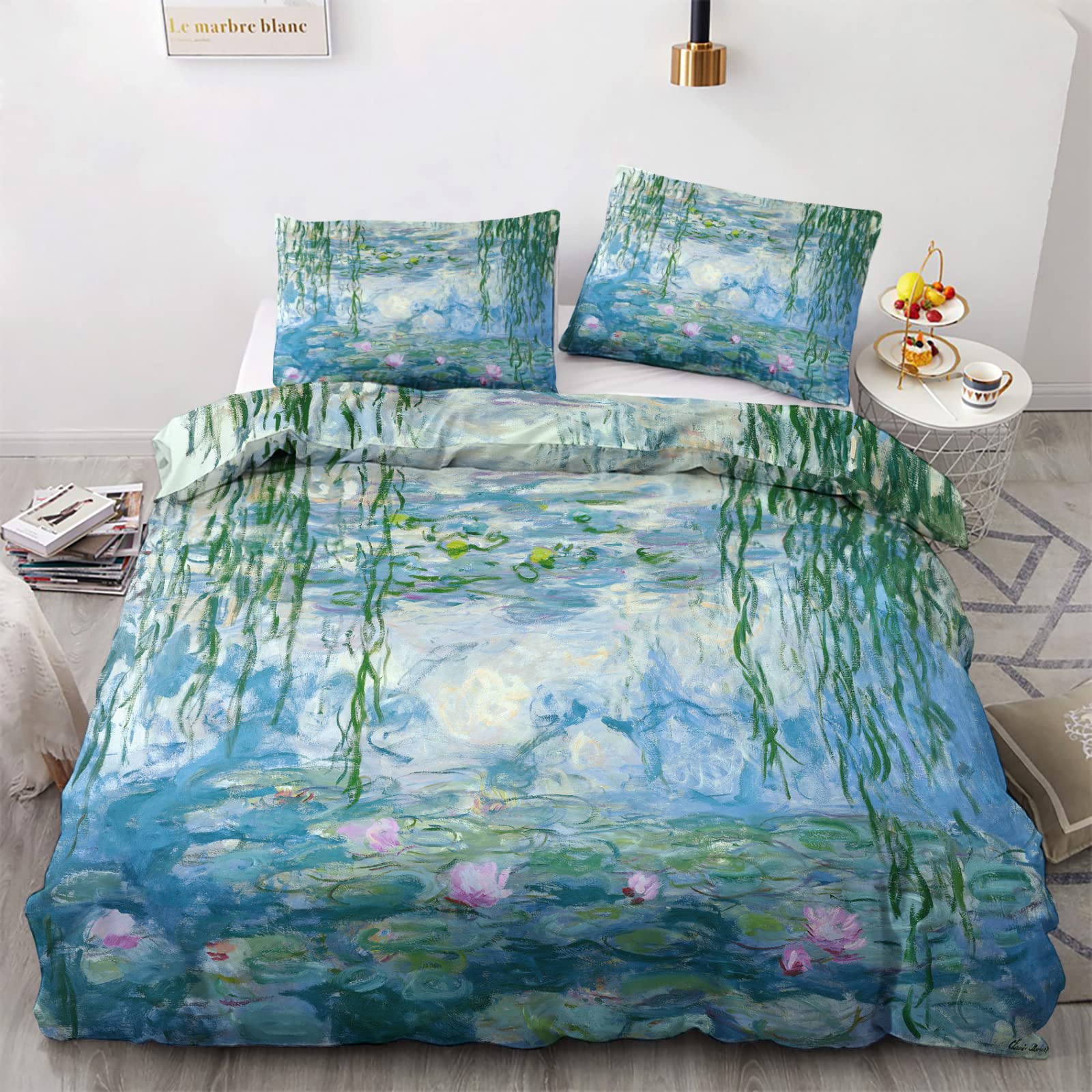 Amazon.com: zcsm Monet Duvet Cover Queen - Water Lilies and Willow ...