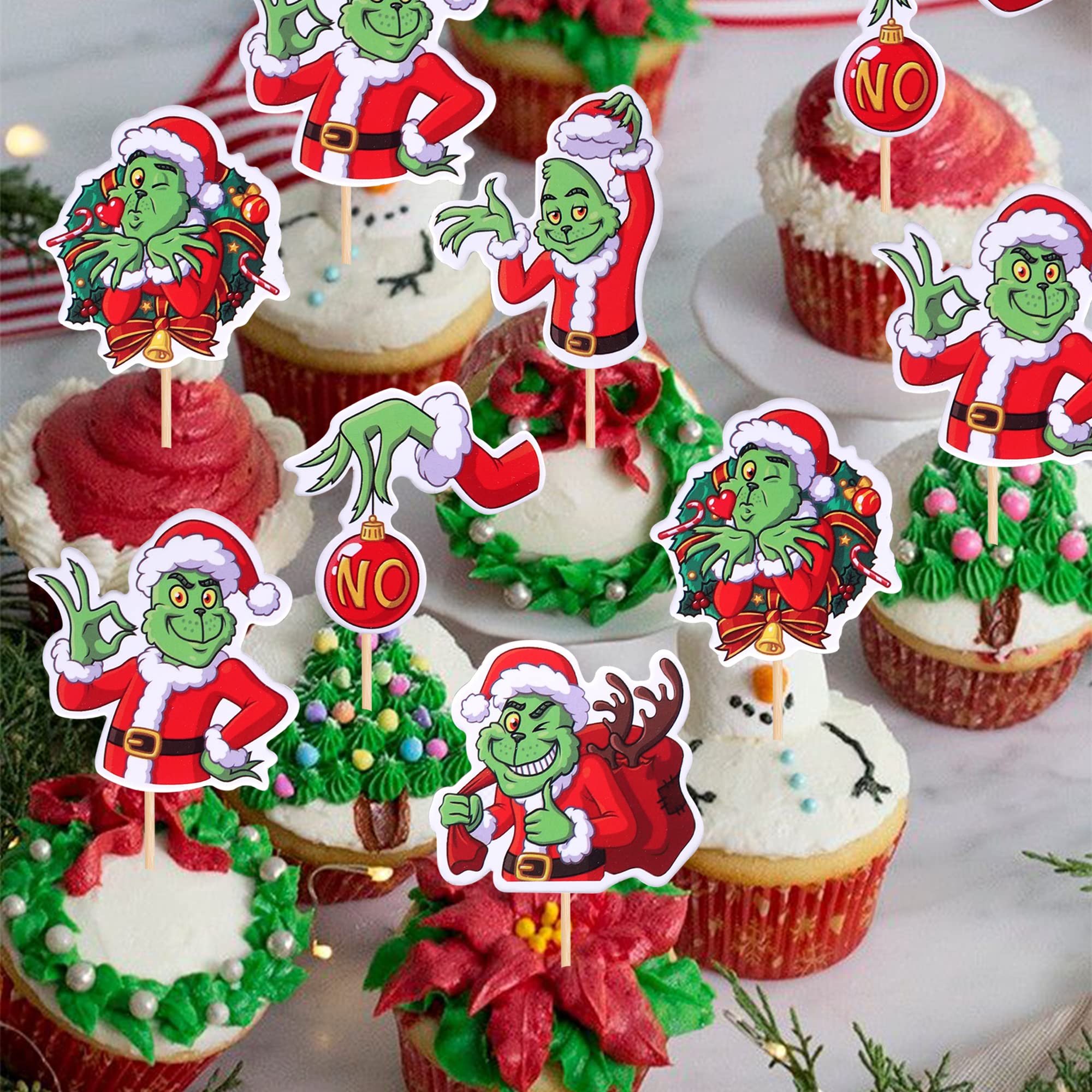 Snapklik.com : 30 PCS Grinch Christmas Cupcake Toppers Double Sided ...