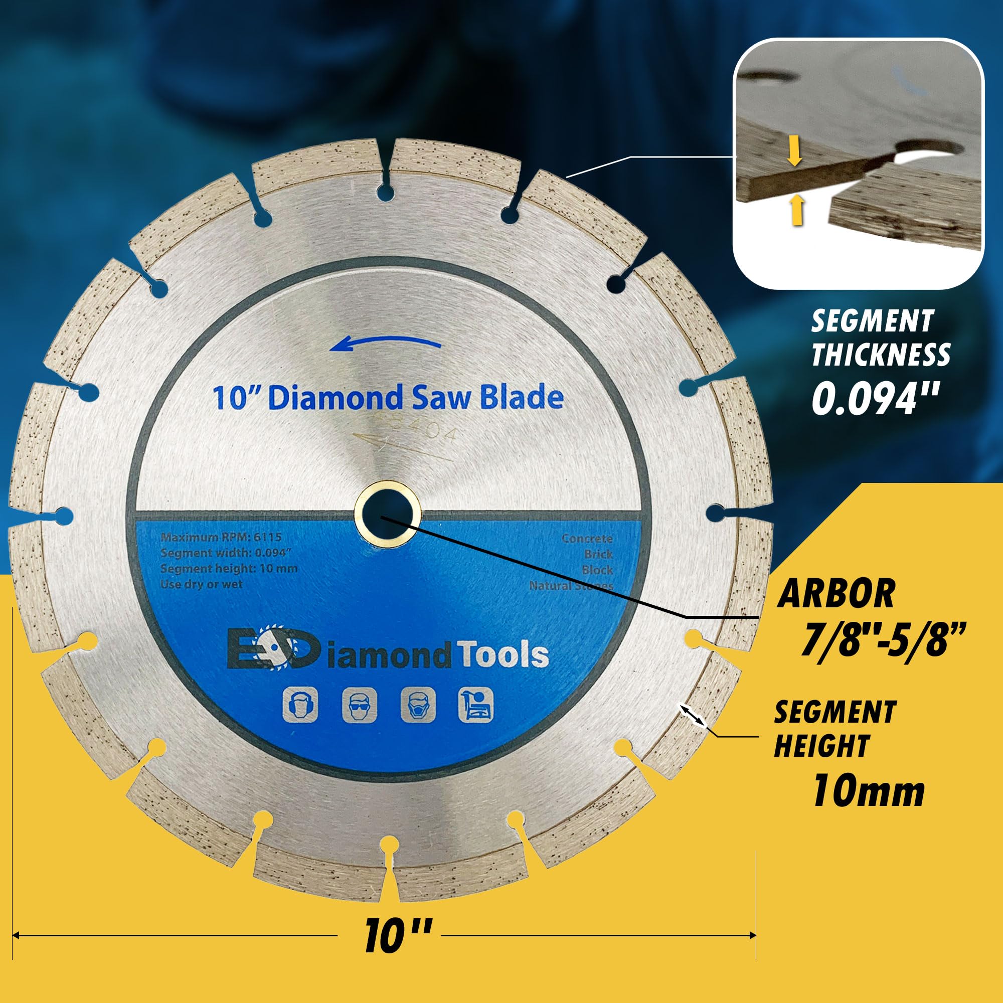 Snapklik.com : 10" Segmented Diamond Saw Blade For Concrete