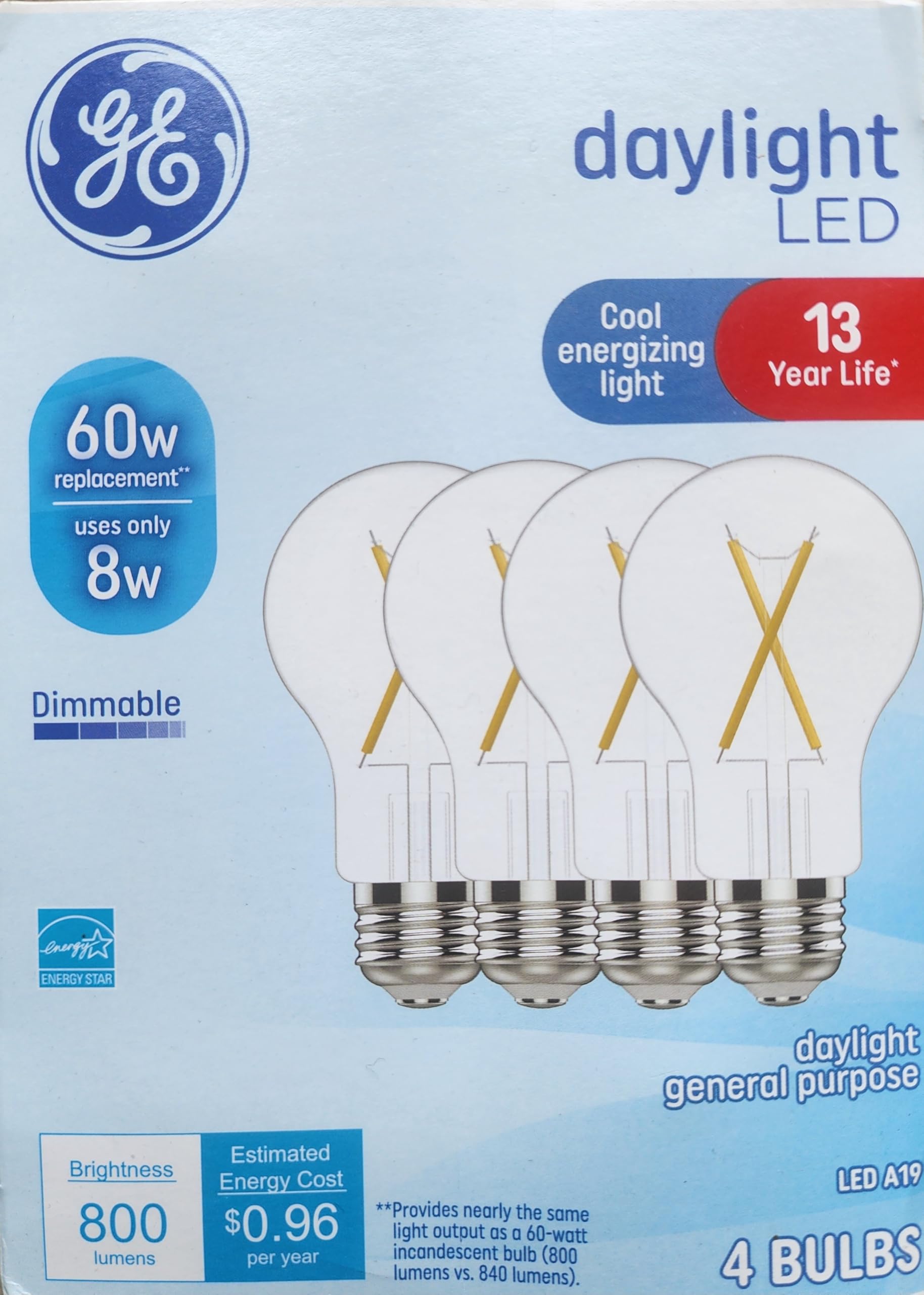 Amazon.com: GE Daylight LED Light Bulbs, 8 Watt (60 Watt Equivalent ...