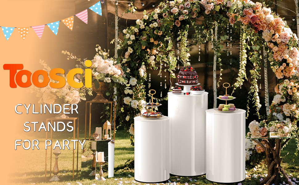 Party Decor Stands 3-Piece White Pedestal Stand Set - Cylinder Display ...