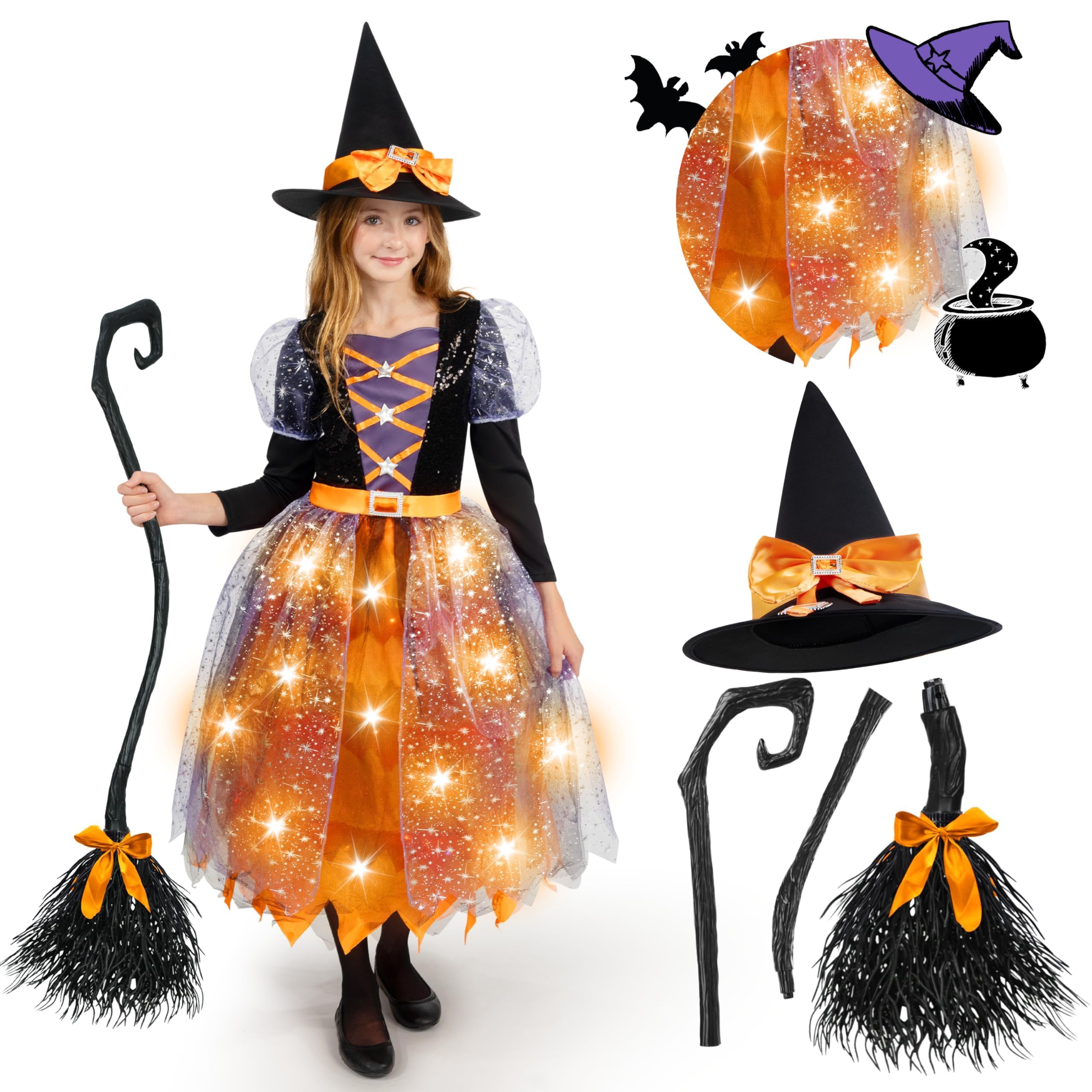Amazon.com: Spooktacular Creations Witch Costume Kids, Light Up ...