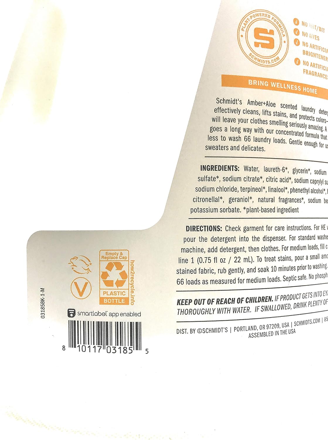 SCHMIDTS Deodorant Amber + Aloe Laundry Detergent, 50 FZ – Yaxa Guatemala