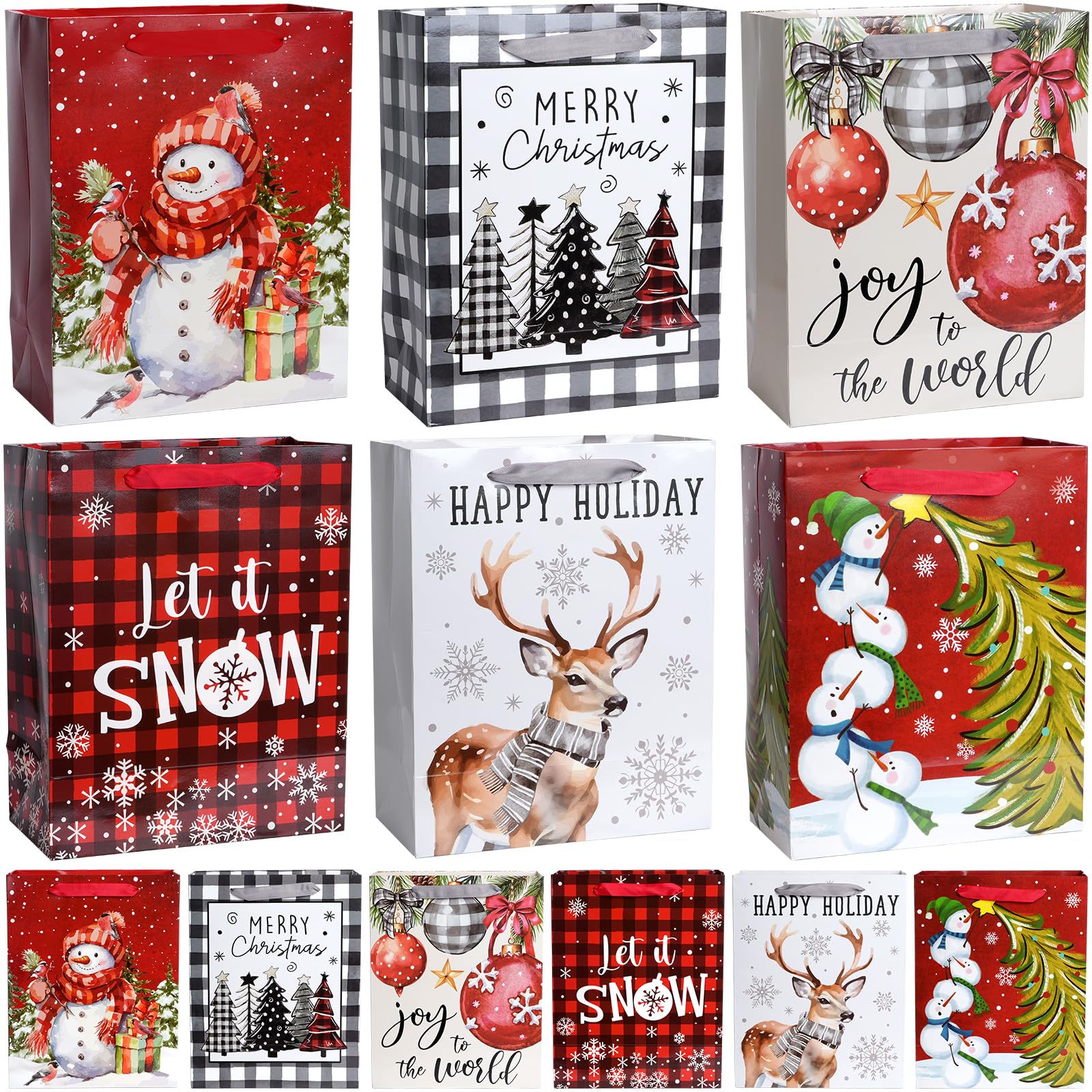 Amazon.com: 12 Large Christmas Gift Bags with Handles 10 X 13 X 5 ...
