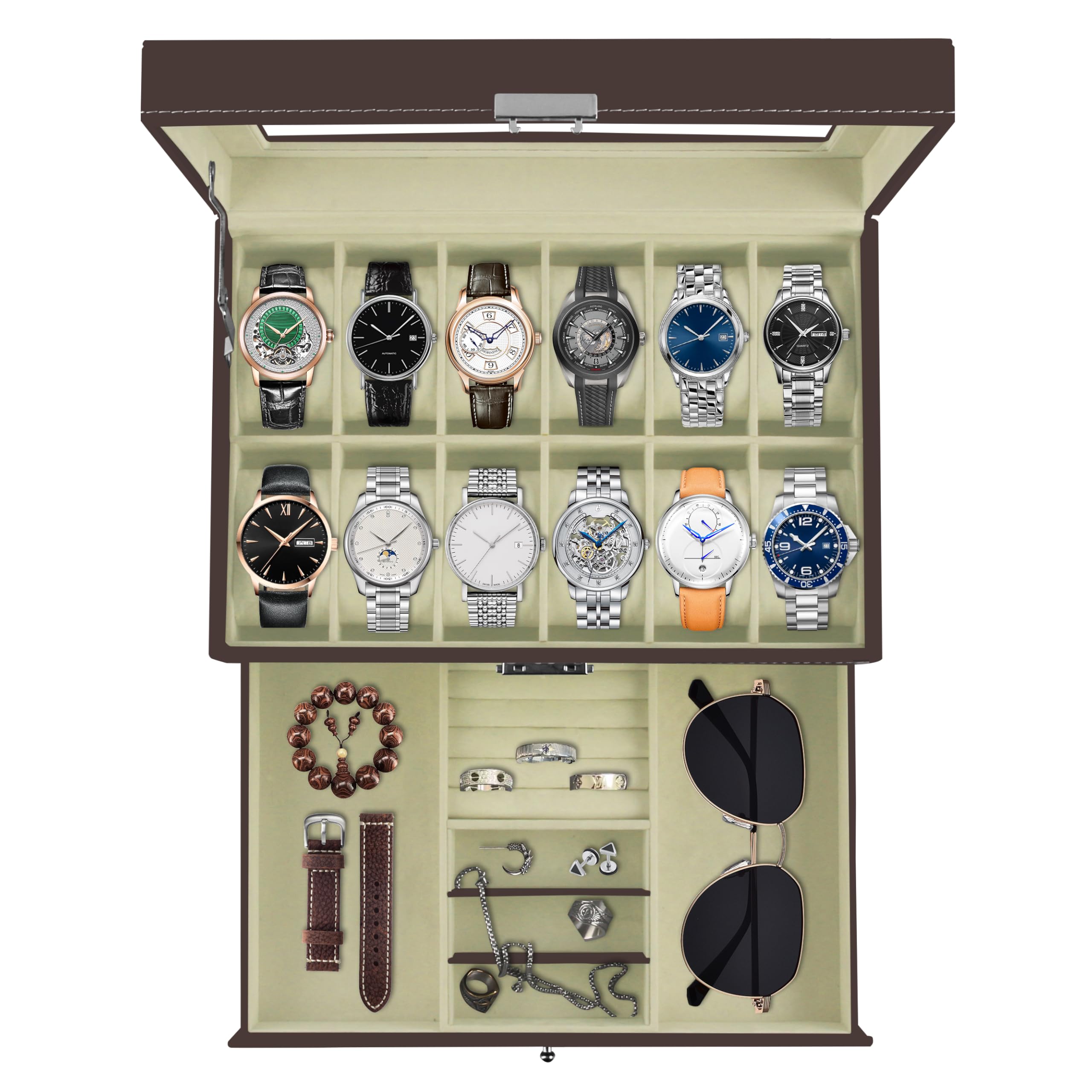 Snapklik.com : Ogrmar 12 Slot PU Leather Lockable Watch Storage Boxes ...