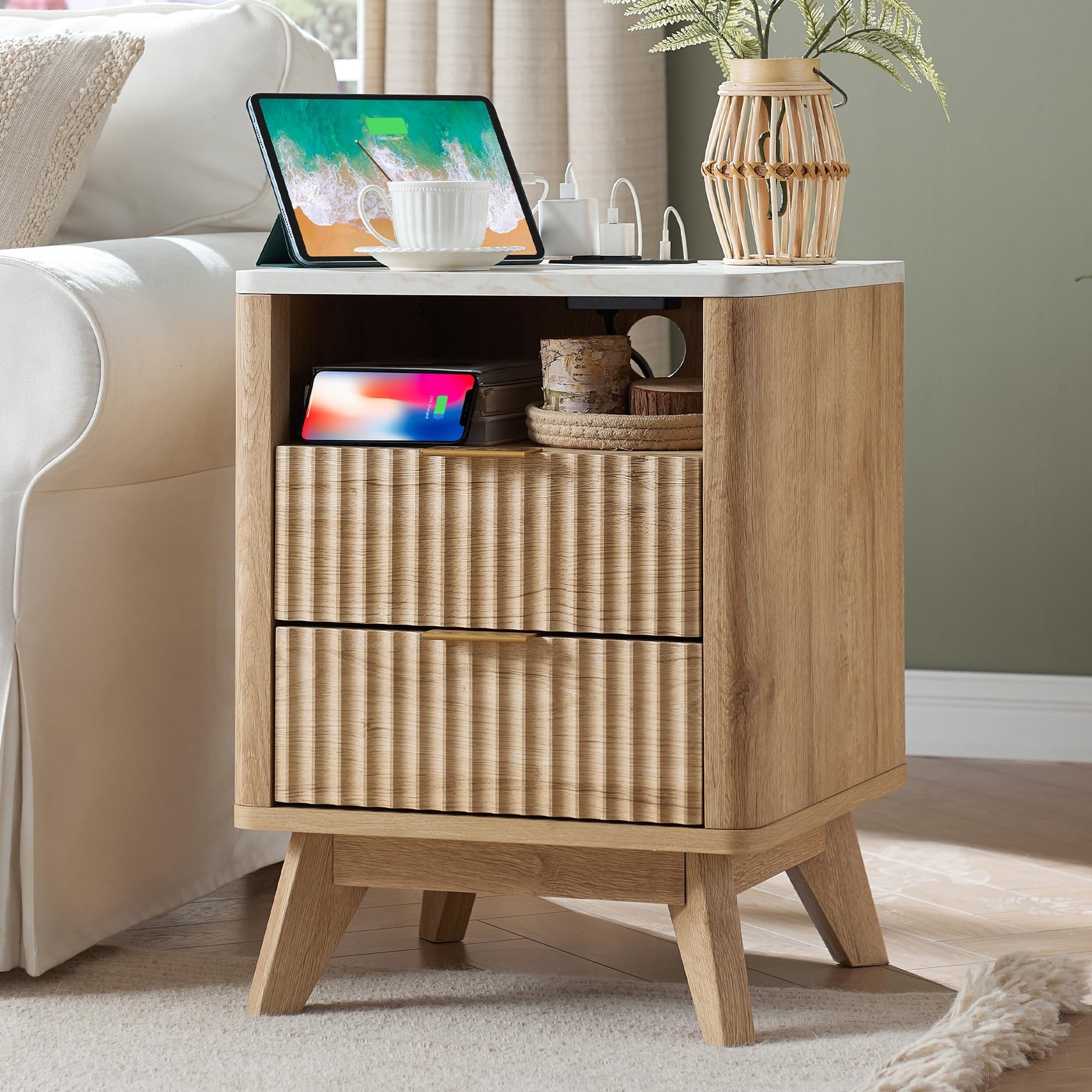 Amazon.com: Grewood 100% Solid Oak Wood Bedside Table - Small ...