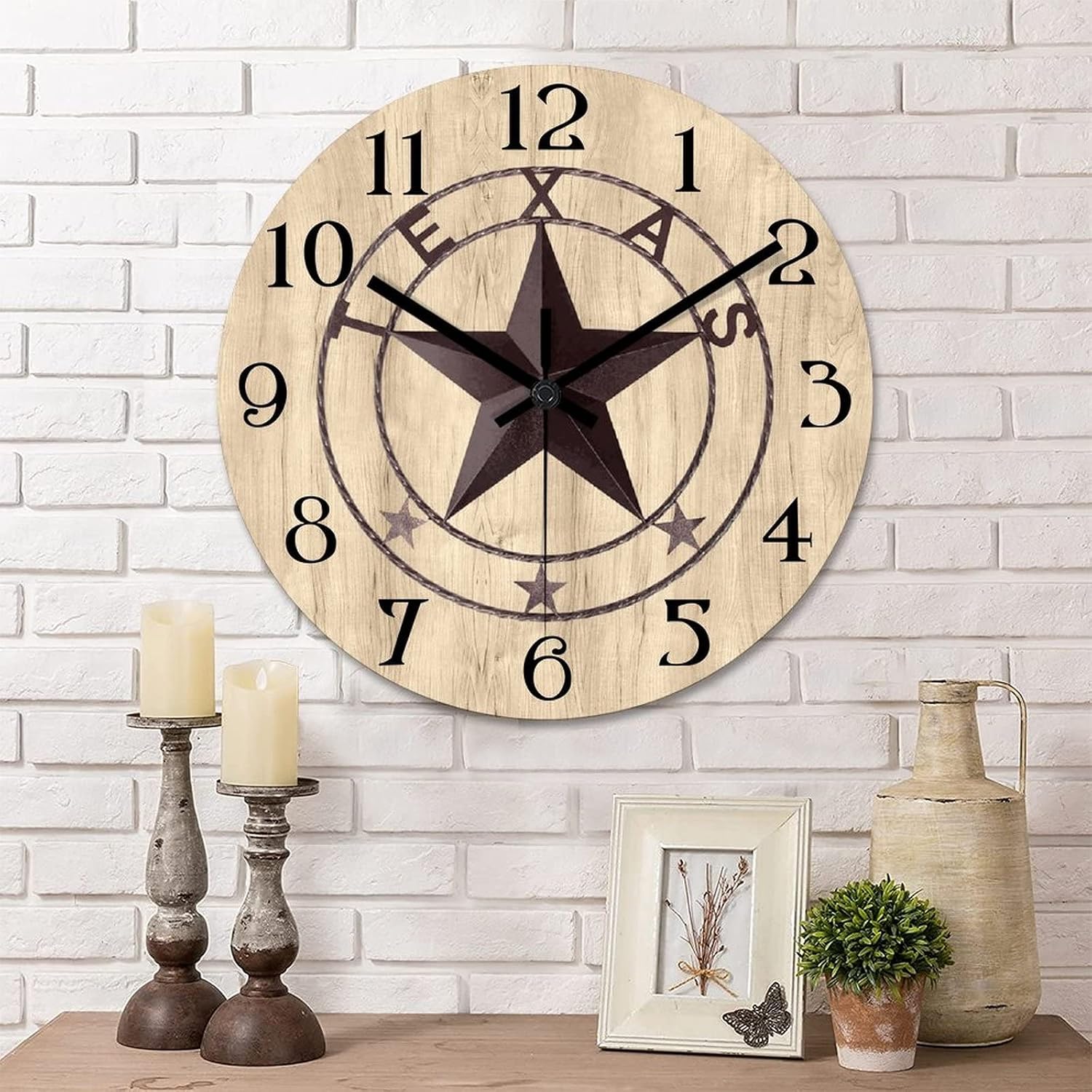Amazon.com: Round Farmhouse Wall Clock Western Texas Star Country Style ...