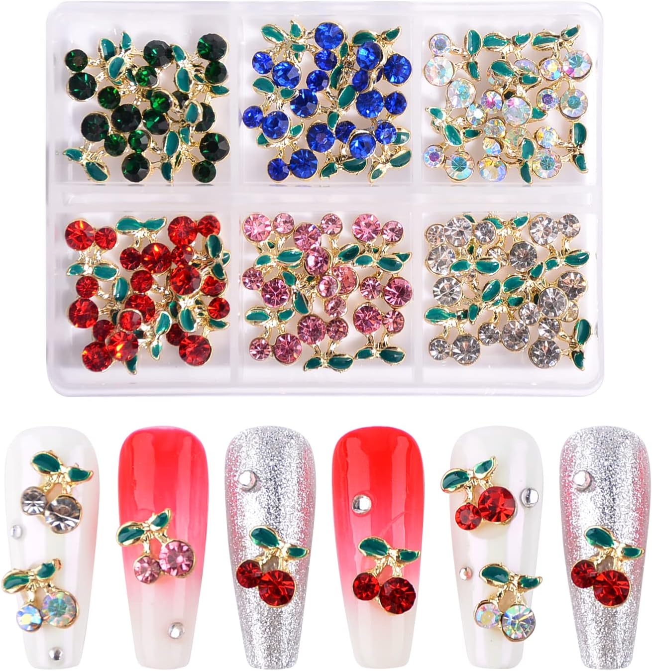 Amazon.com: Katfan 60 Pcs 3D Nail Rhinestones, Cherry Nail Charms Fruit ...