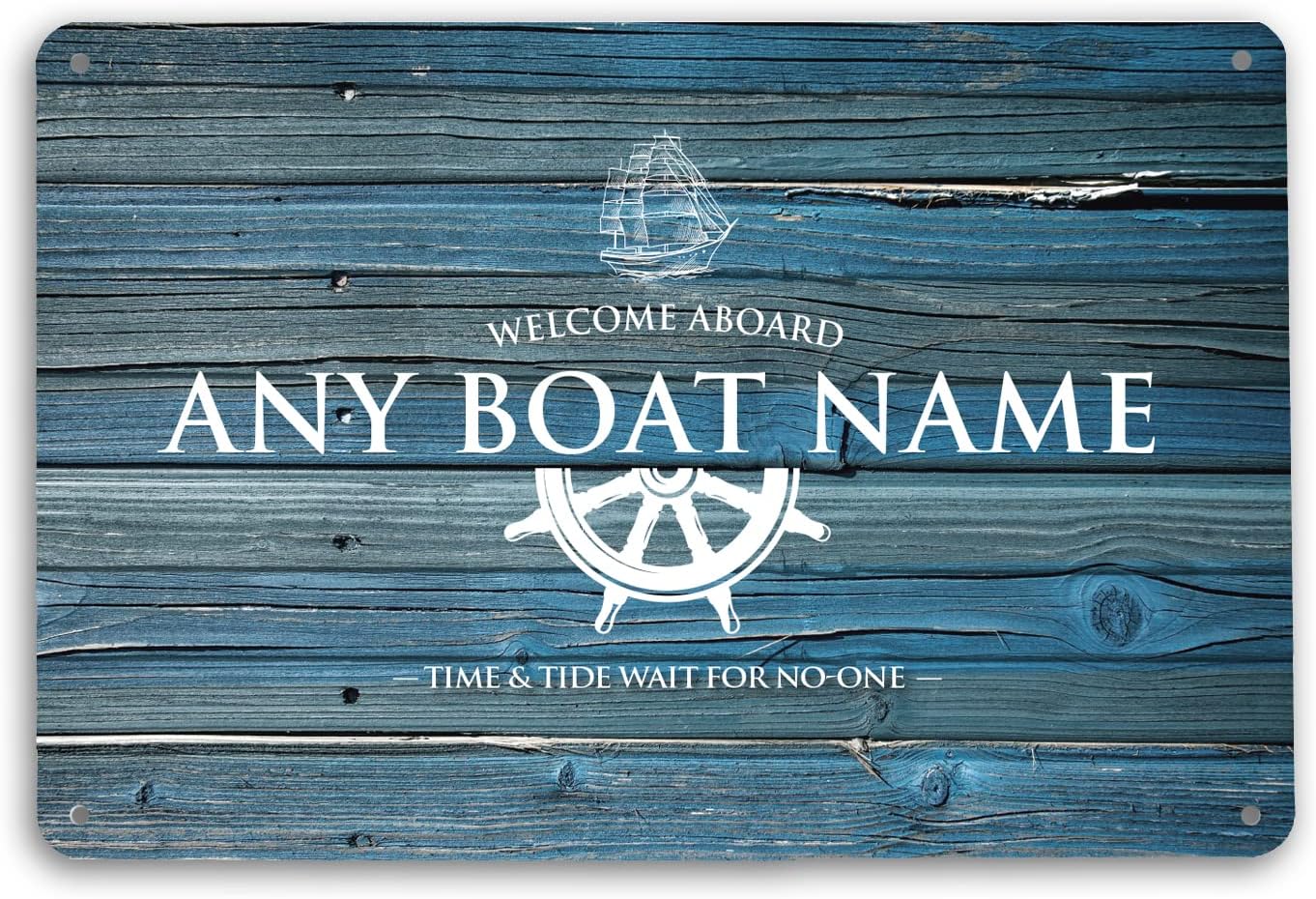 Personalised Boat Sign - Barge Narrow boat Aqua wood effect Ships wheel ...