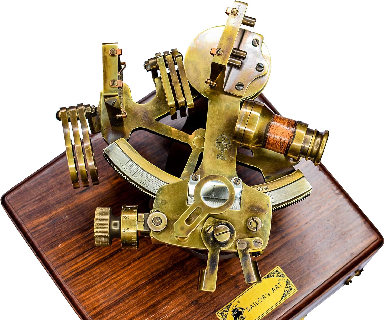 SAILOR'S ART Antique Brass Nautical Sextant Wooden Box-Navigation ...