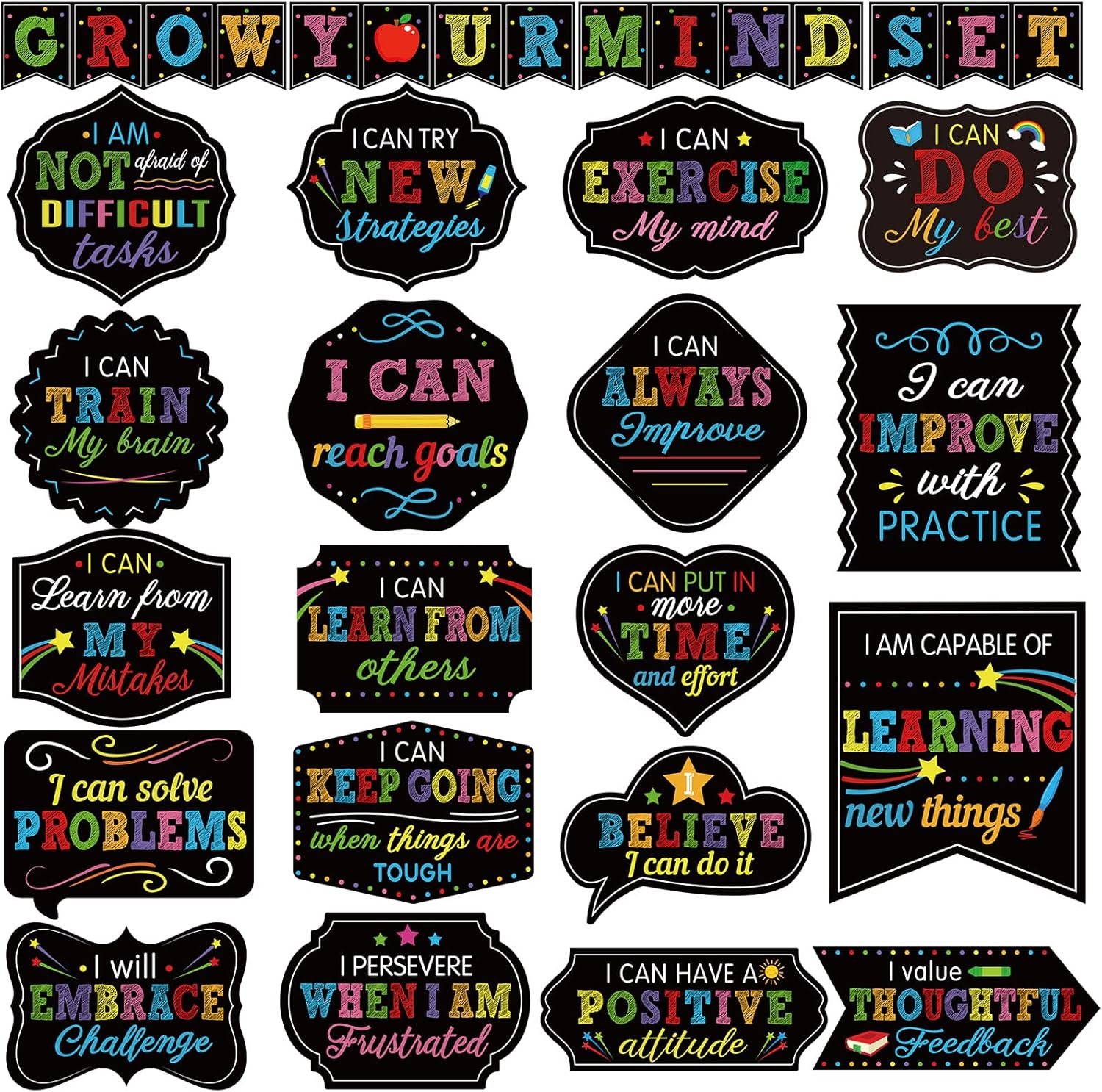 Amazon.com : 23 Sheets Growth Mindset Poster, Grow Your Mindset ...