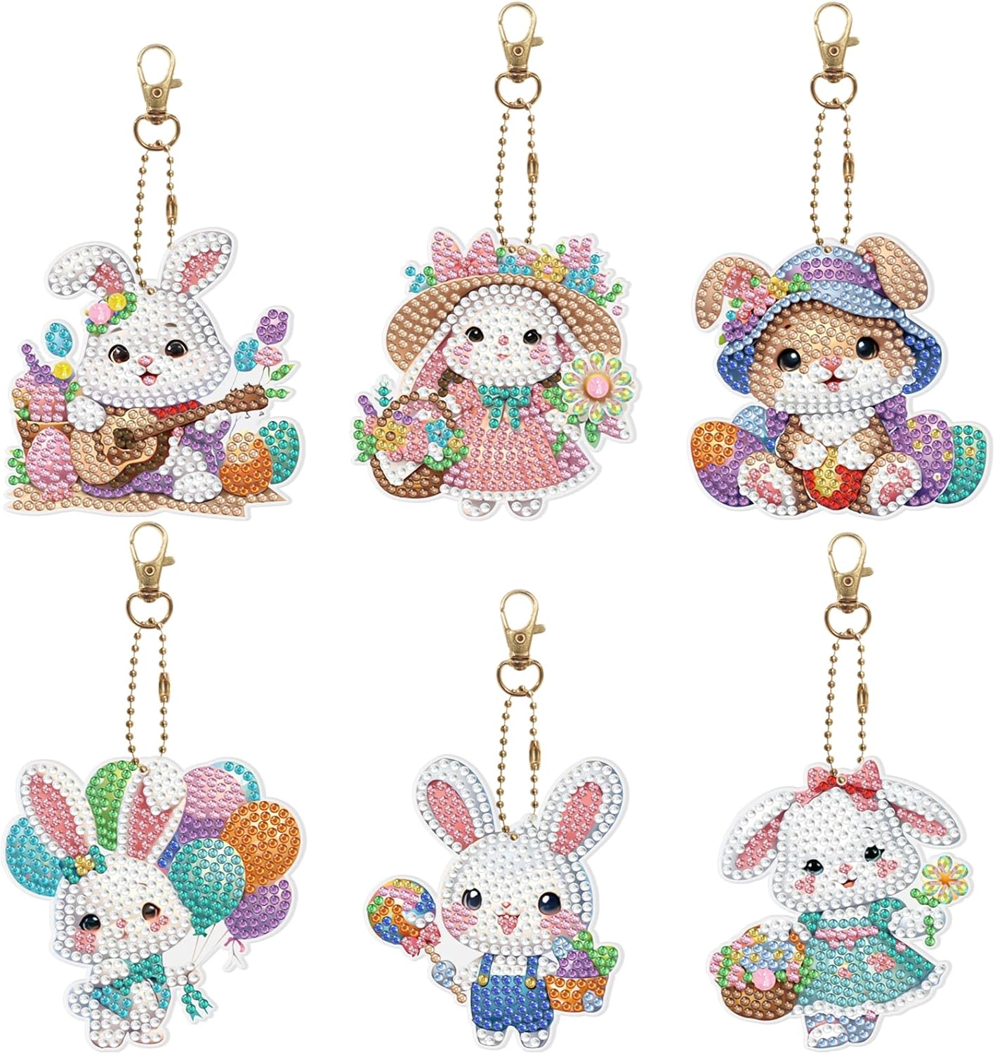 Amazon.com: 6 Pcs Diamond Art Painting Keychains Easter Bunny Hanging ...