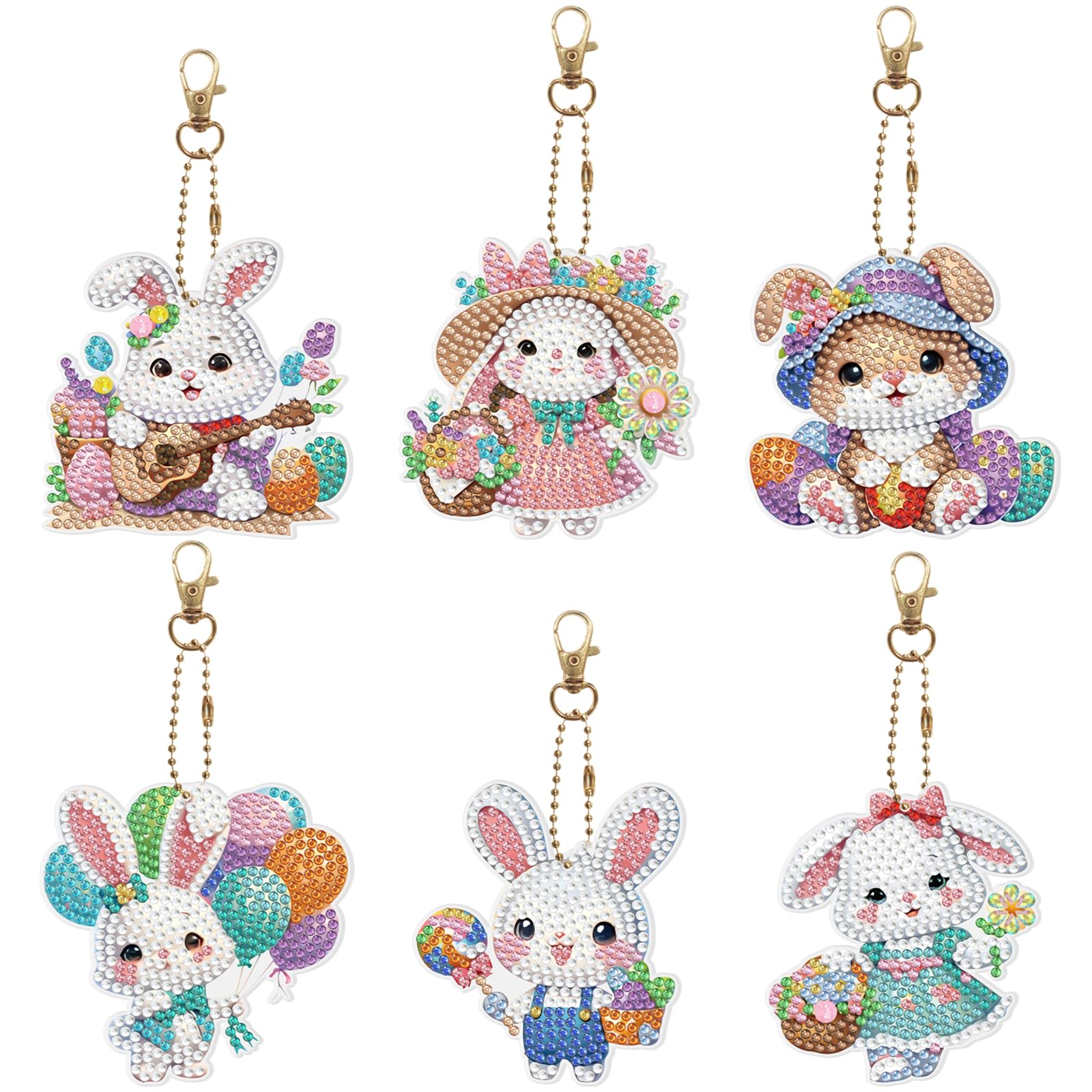 Amazon.com: 6 Pcs Diamond Art Painting Keychains Easter Bunny Hanging ...