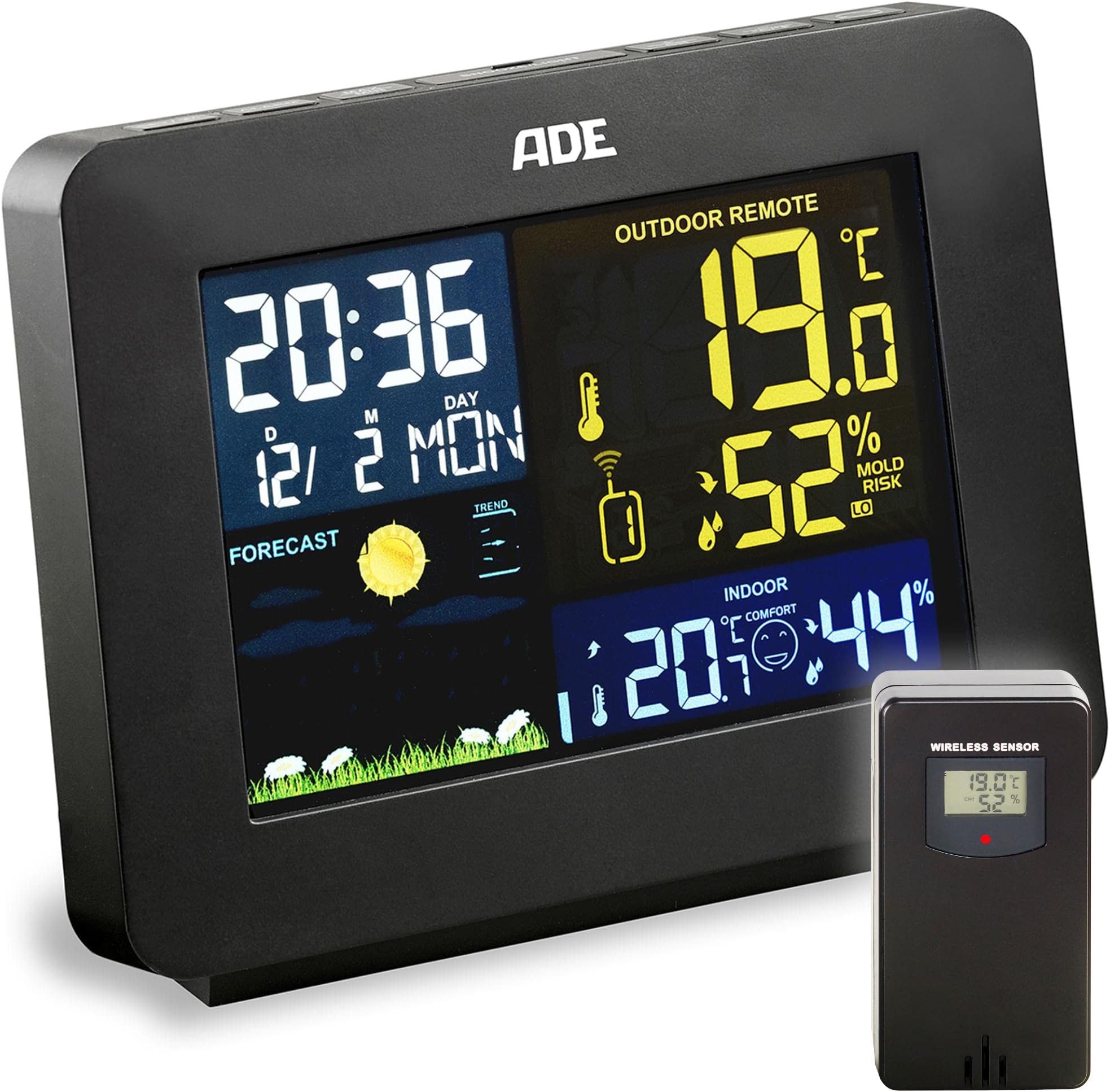 ADE Wetterstation WS1917 mit Funk-Außensensor animierter ...