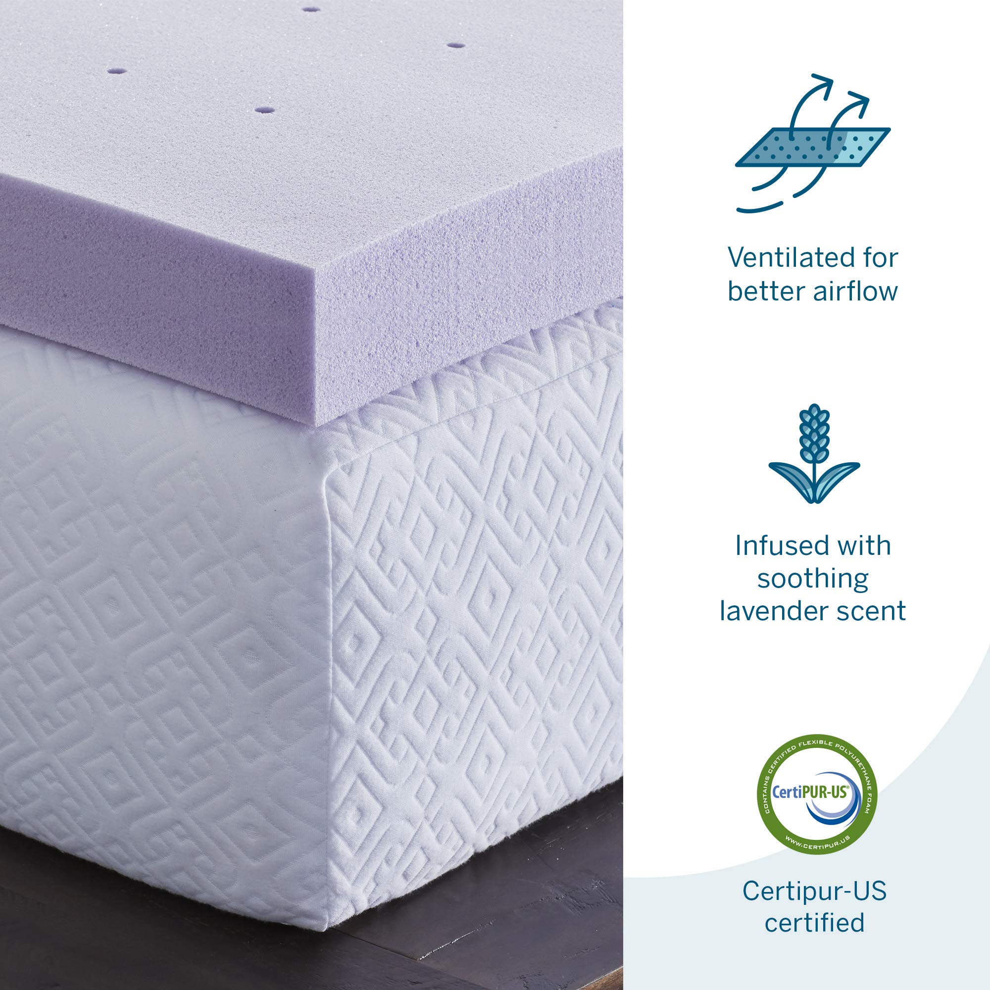 Snapklik.com : LUCID 4 Inch Lavender Infused Memory Foam Mattress Topper