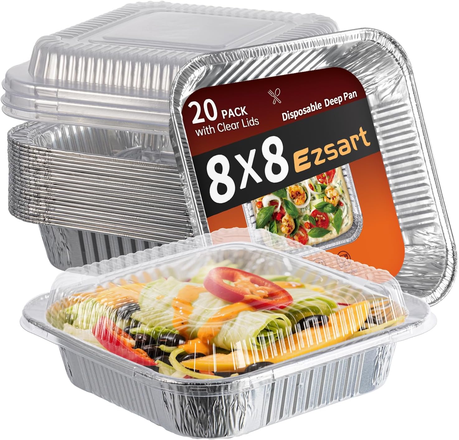 Amazon.com: Ezsart 8x8 Aluminum Pans with Clear Lids - 20 Pack ...