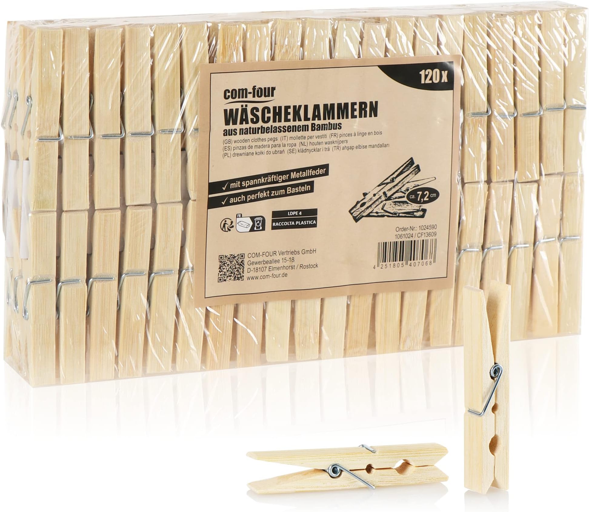 COM-FOUR® 120x Mollette da bucato in bambù - mollette in legno ...