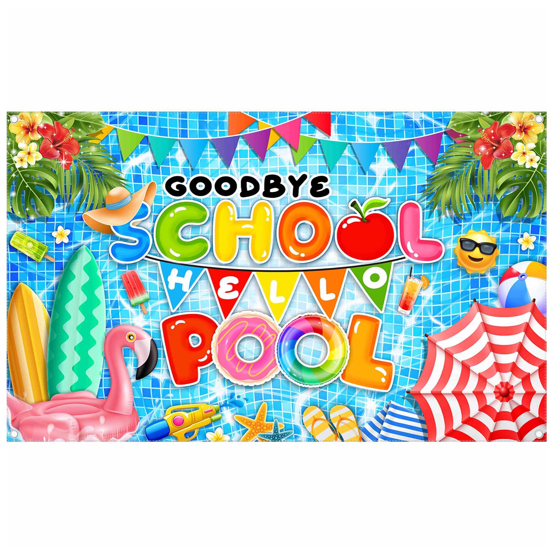Amazon.com : ZTHMOE 72x43inch Goodbye School Hello Pool Backdrop End of ...
