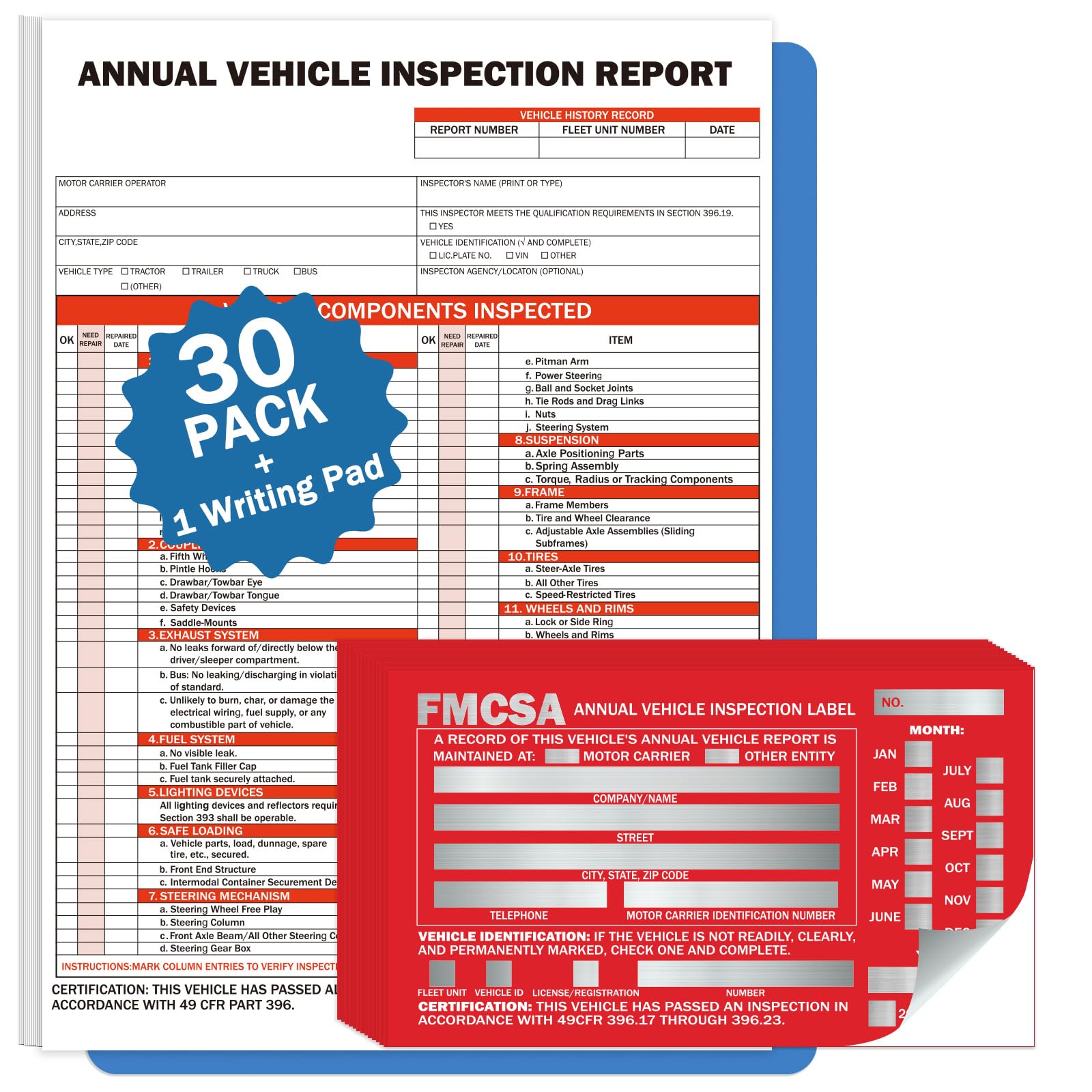 Amazon.com: PUNCHMAN 30Pack DOT Annual Vehicle Inspection Forms and ...