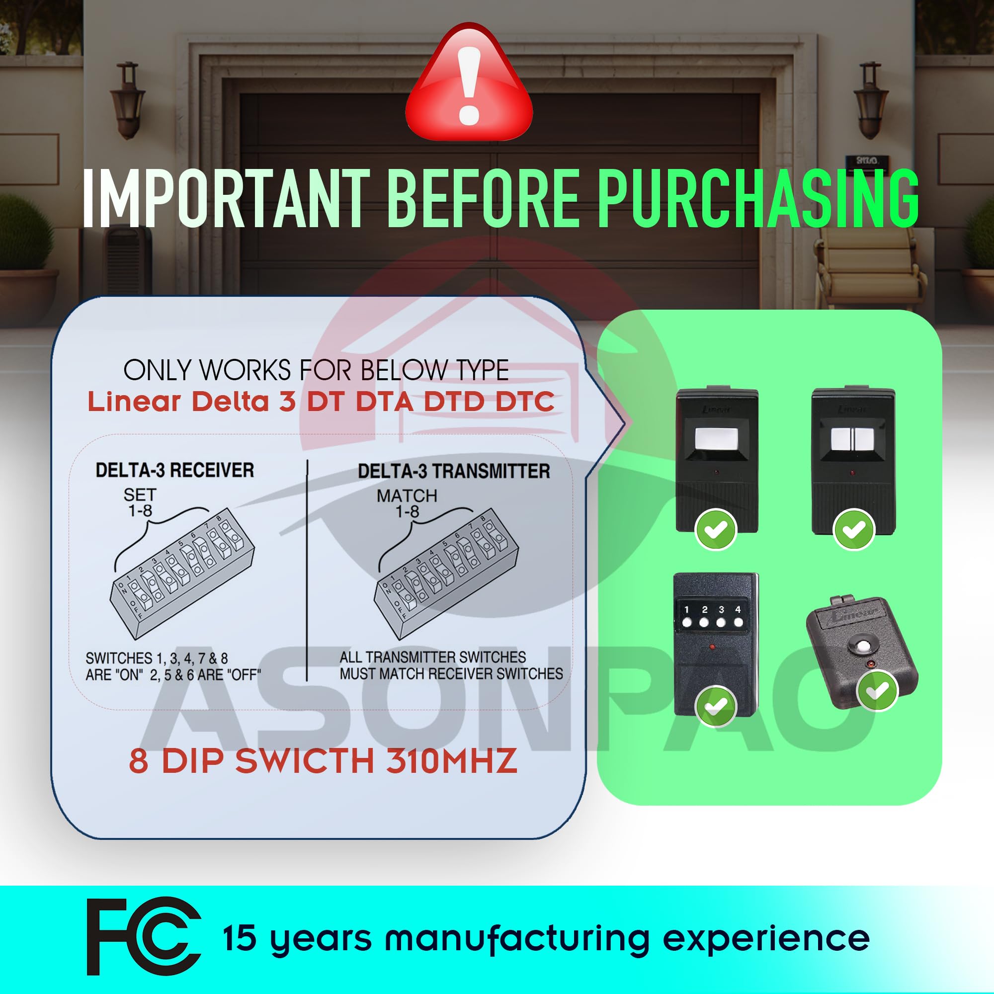 Snapklik.com : 1 For Linear DTC Delta 3 Remote Garage Door Transmitter ...