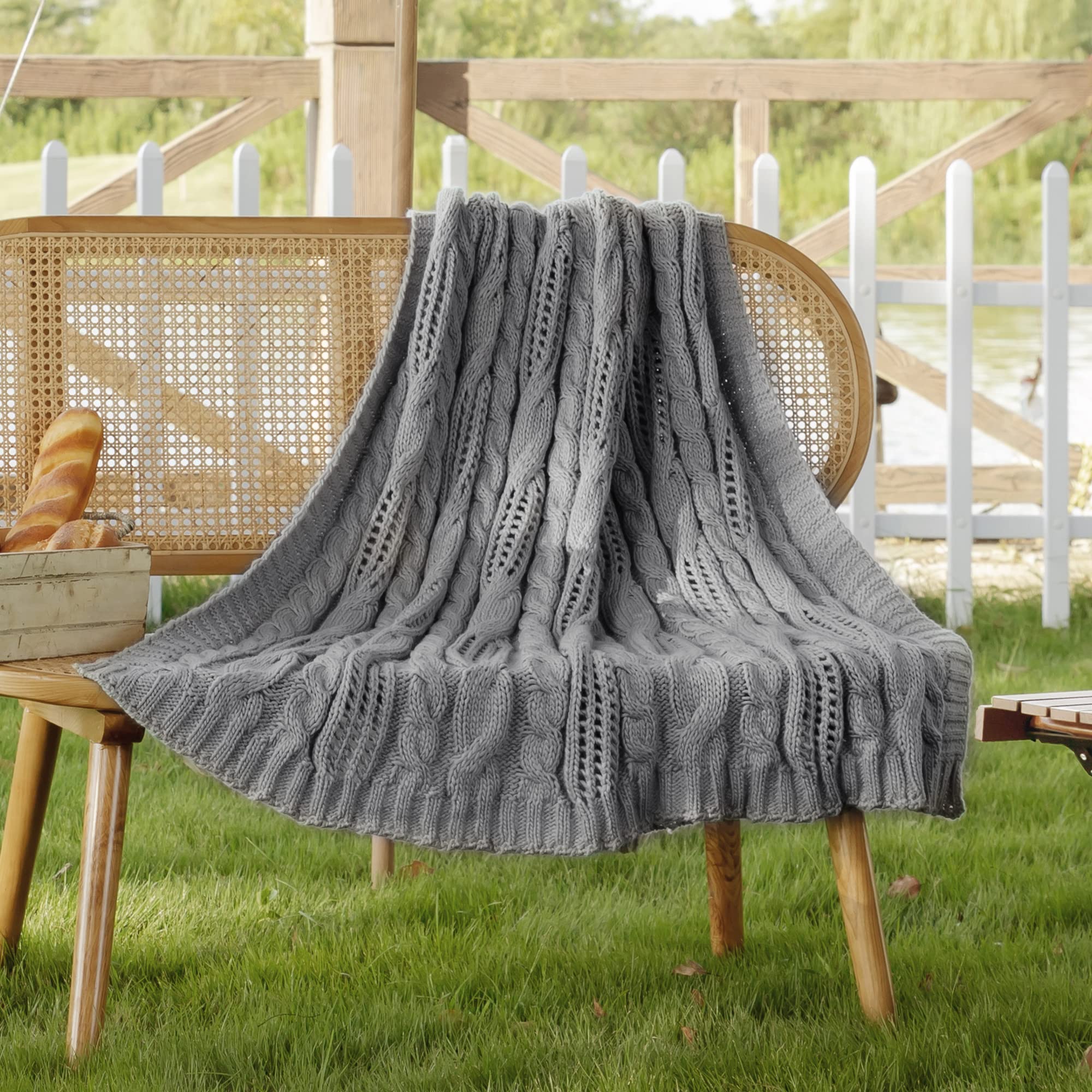 AmÃ©lie Home Cable Grey Knit Throw Blankets Soft Cozy Lightweight and ...