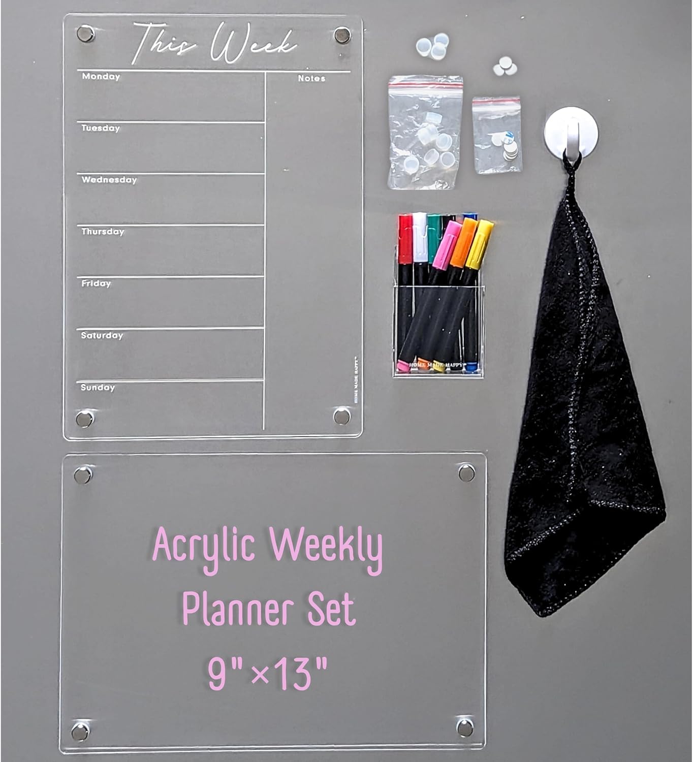 Amazon.com : Acrylic Weekly Meal Planner 9x13 Fridge Calendar Set Clear ...