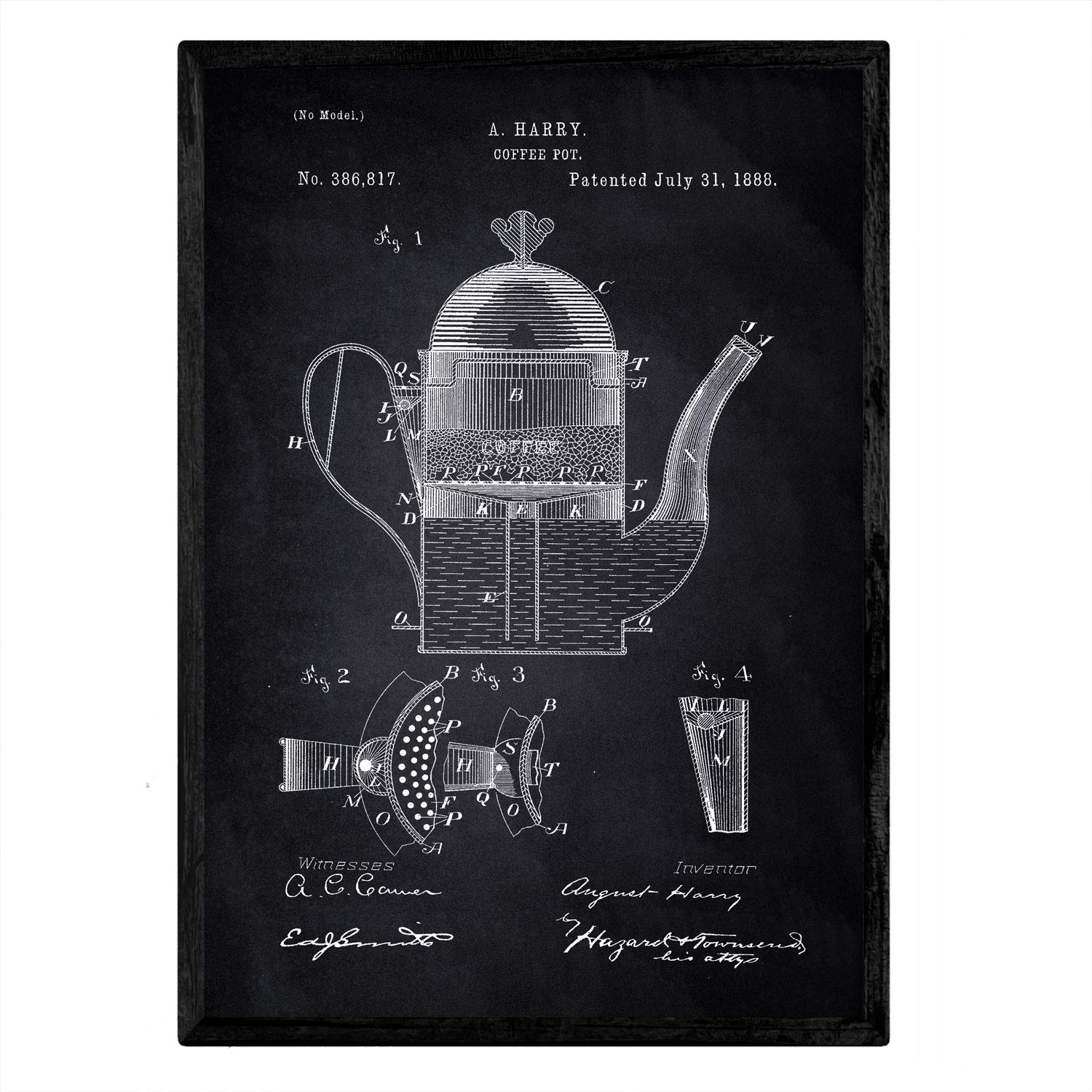 Nacnic Patent Poster with Coffee 1. Foil with old design patent in A3 ...