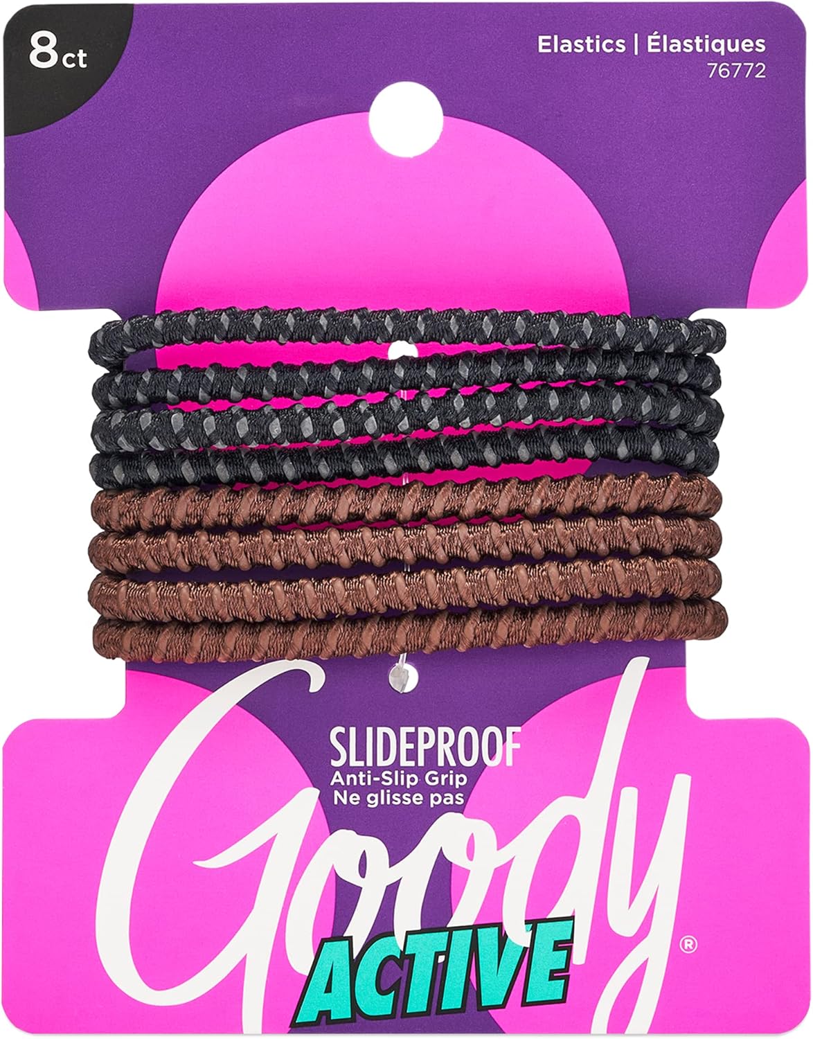Goody SlideProof Hair Tie Elastics, 4mm, Black and Brown, 8-count ...