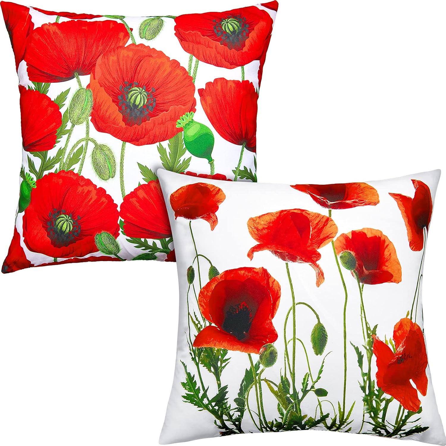Irenare 2 Pcs Poppy Flower Pillow Covers 18 x 18 Inches Red Poppy ...