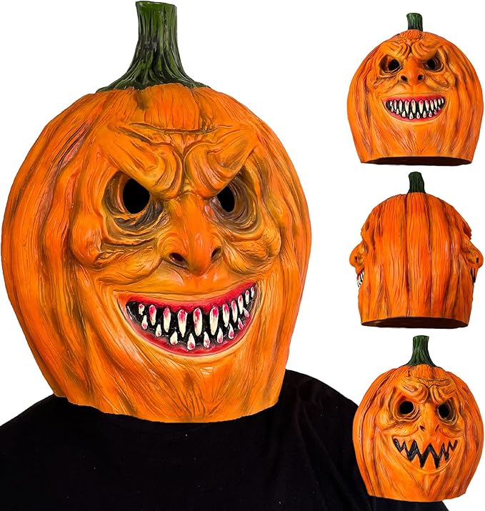 Amazon.com: ifkoo Pumpkin Head Mask Creepy Two-sided Halloween Costume ...