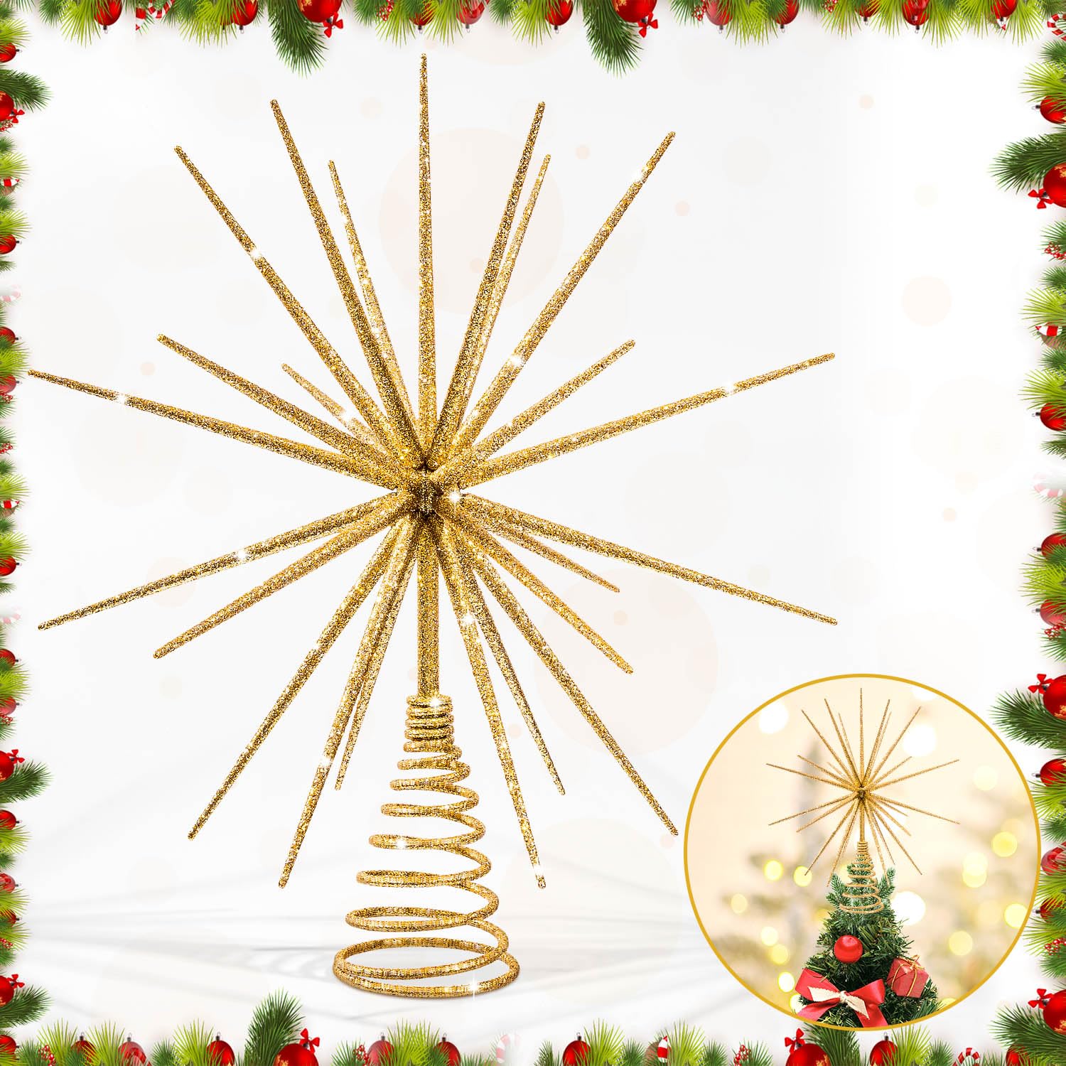 Snapklik.com : 13.7 Inch Gold Christmas Tree Topper - 3D Burst Gold ...